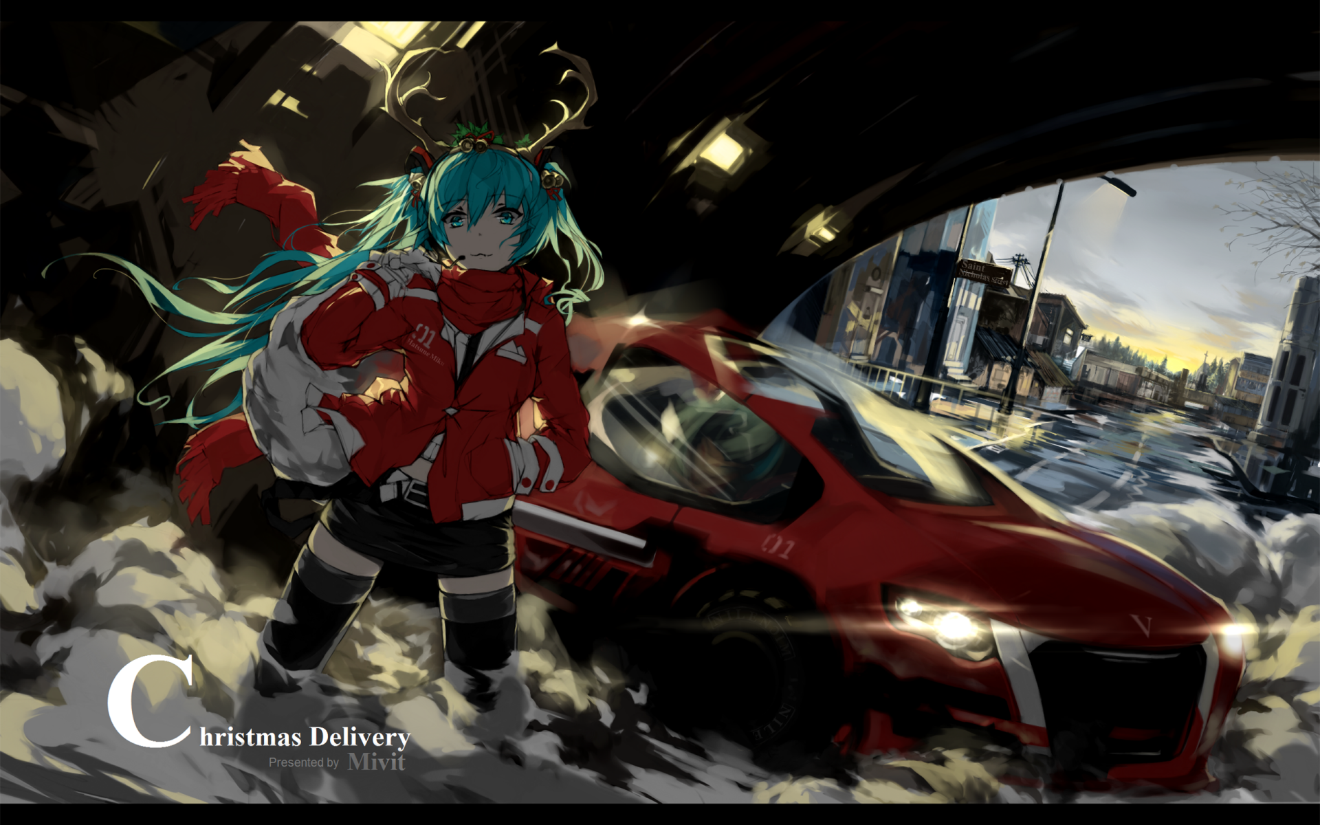 Hatsune Miku’s Winter Ride – HD Anime Vocaloid Wallpaper by Miv4t