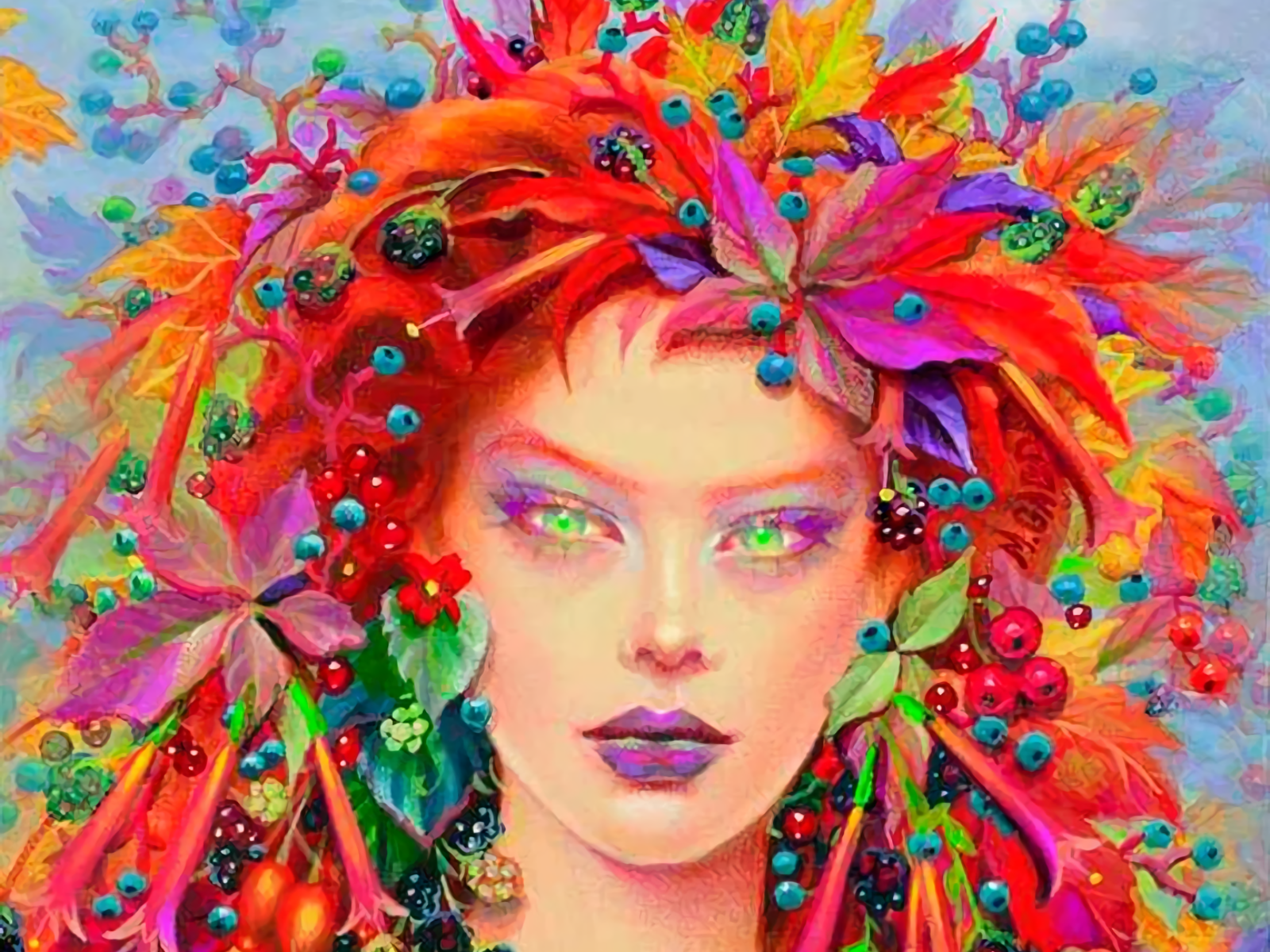 Download Green Eyes Colorful Hair Colors Woman Artistic Wallpaper