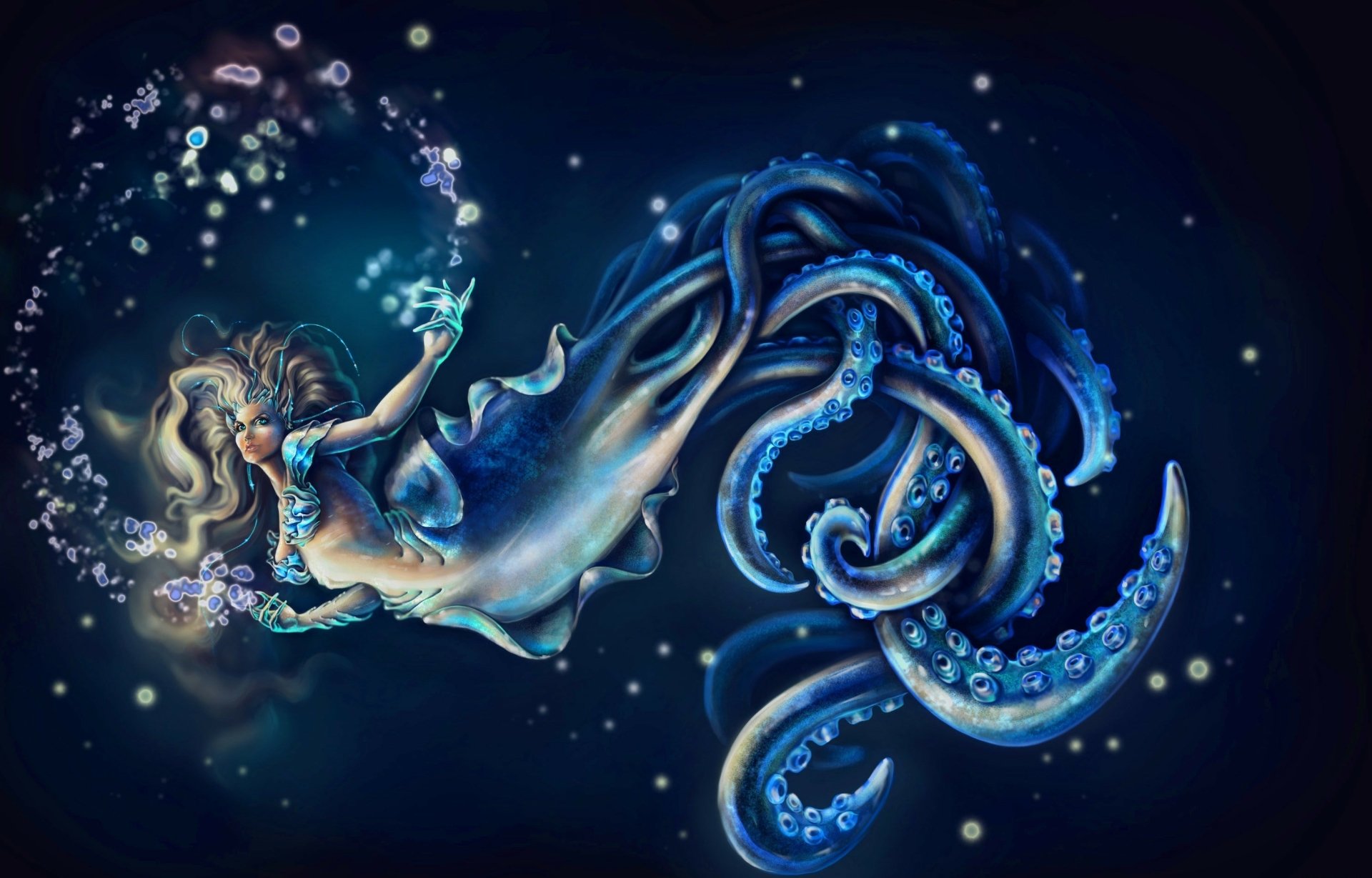 Ocean Blue Siren: Octopus-Squid Woman with Tentacles — 2K Quad HD ...