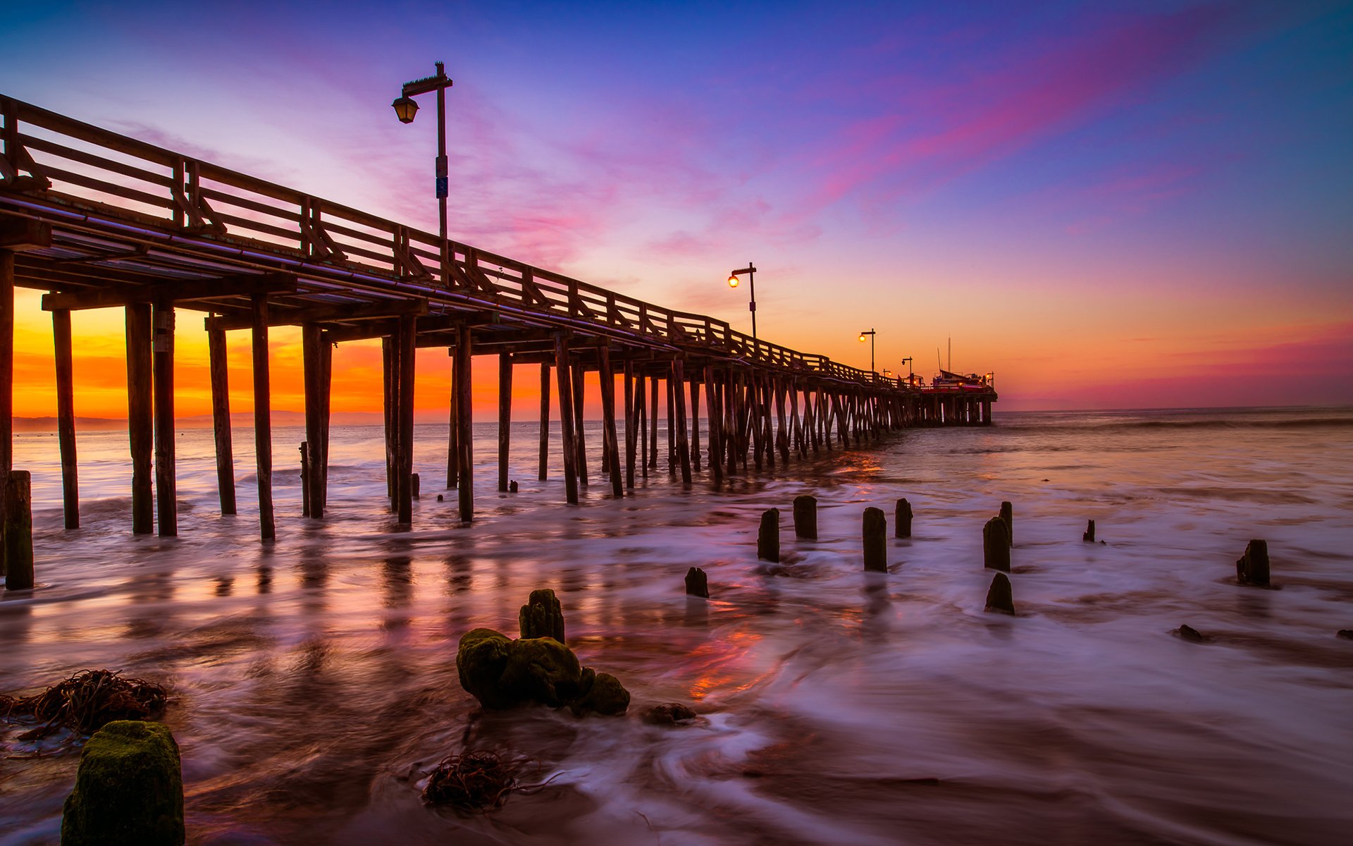Download Horizon Sea Ocean Sunset Man Made Pier HD Wallpaper ...