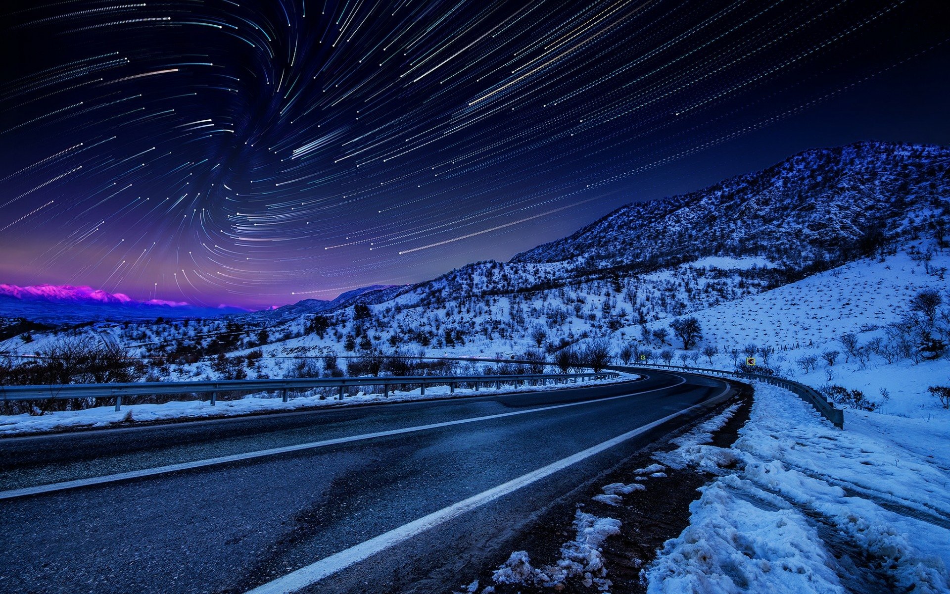 Download Landscape Night Snow Winter Man Made Road Winter Night HD Wallpaper
