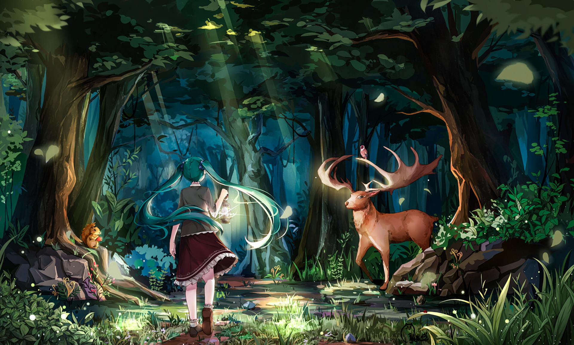 Hatsune Miku's Enchanted Forest – HD Anime Vocaloid Wallpaper by 拿铁