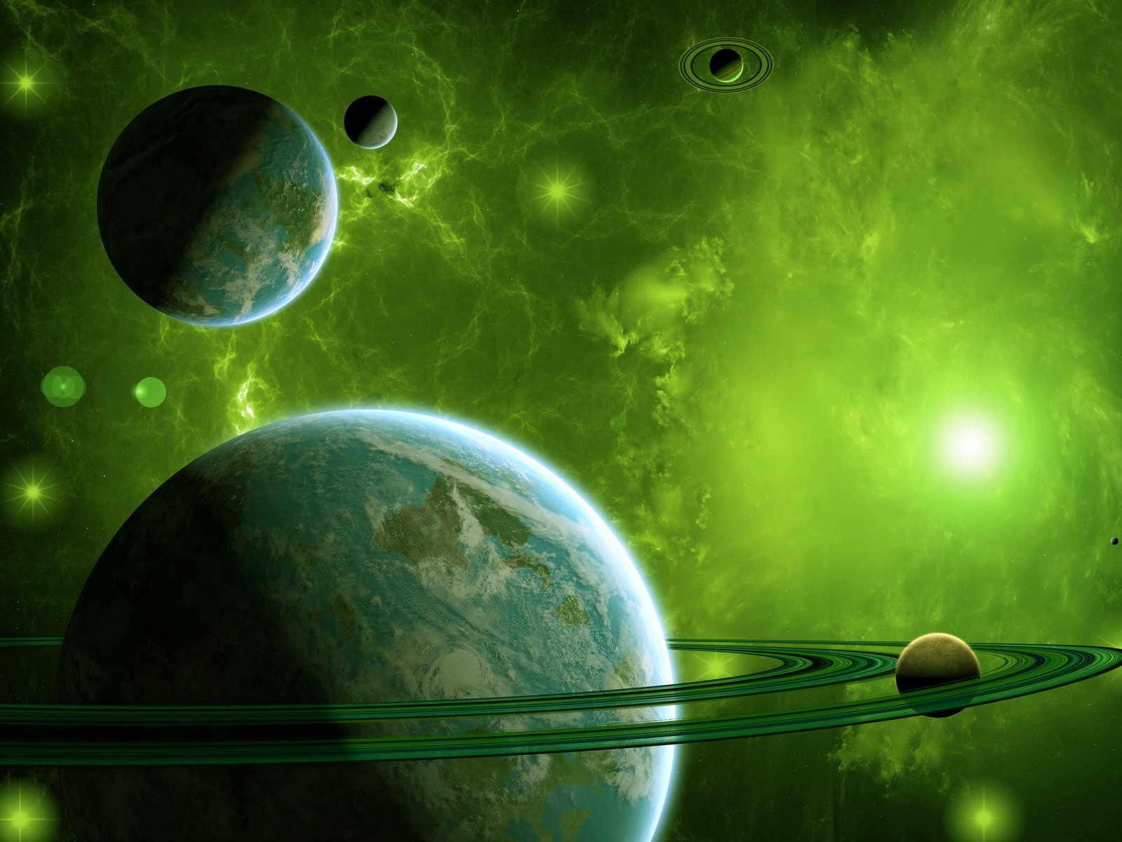 Download Planetary Ring Green Space Sci Fi Planet Wallpaper