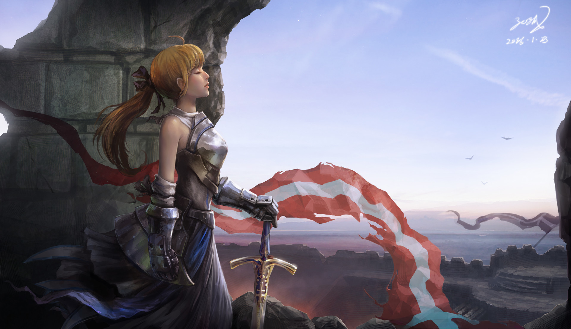 Fate Series Saber HD Wallpaper: Blonde Warrior in Armor with Sword by ...