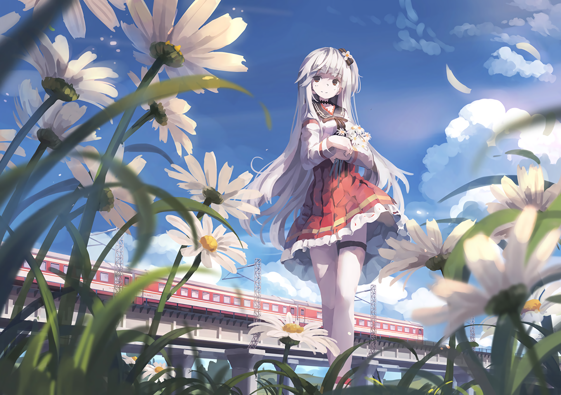 Blooming Dreams: Anime Girl HD Wallpaper by 幻想絵風