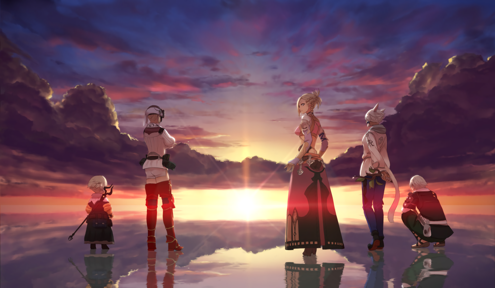 Final Fantasy XIV HD: Epic Sunset Adventure Wallpaper