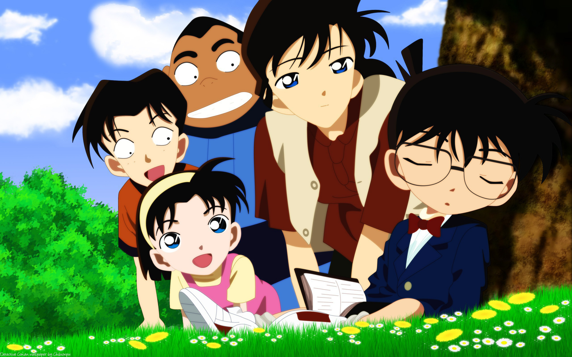 HD Detective Conan Anime Wallpaper – Mystery and Friends in Nature