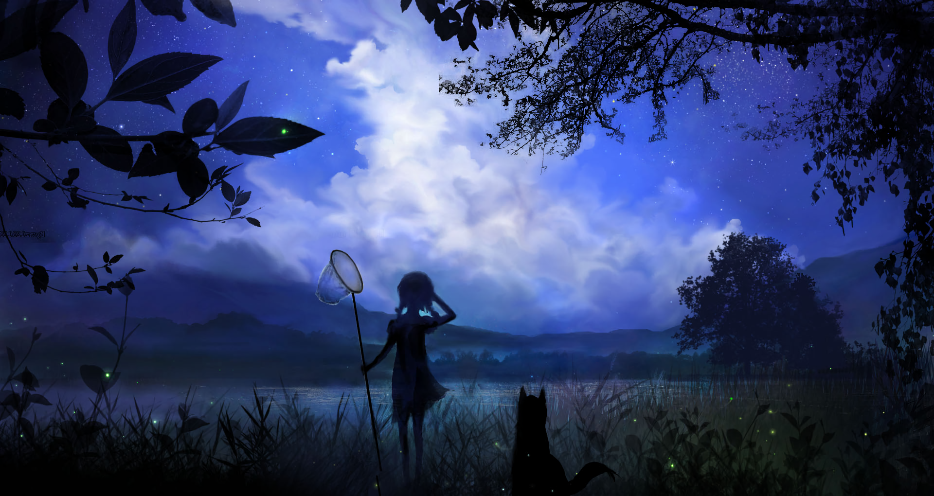 Enchanting Night: Original Anime Dog HD Wallpaper by 00