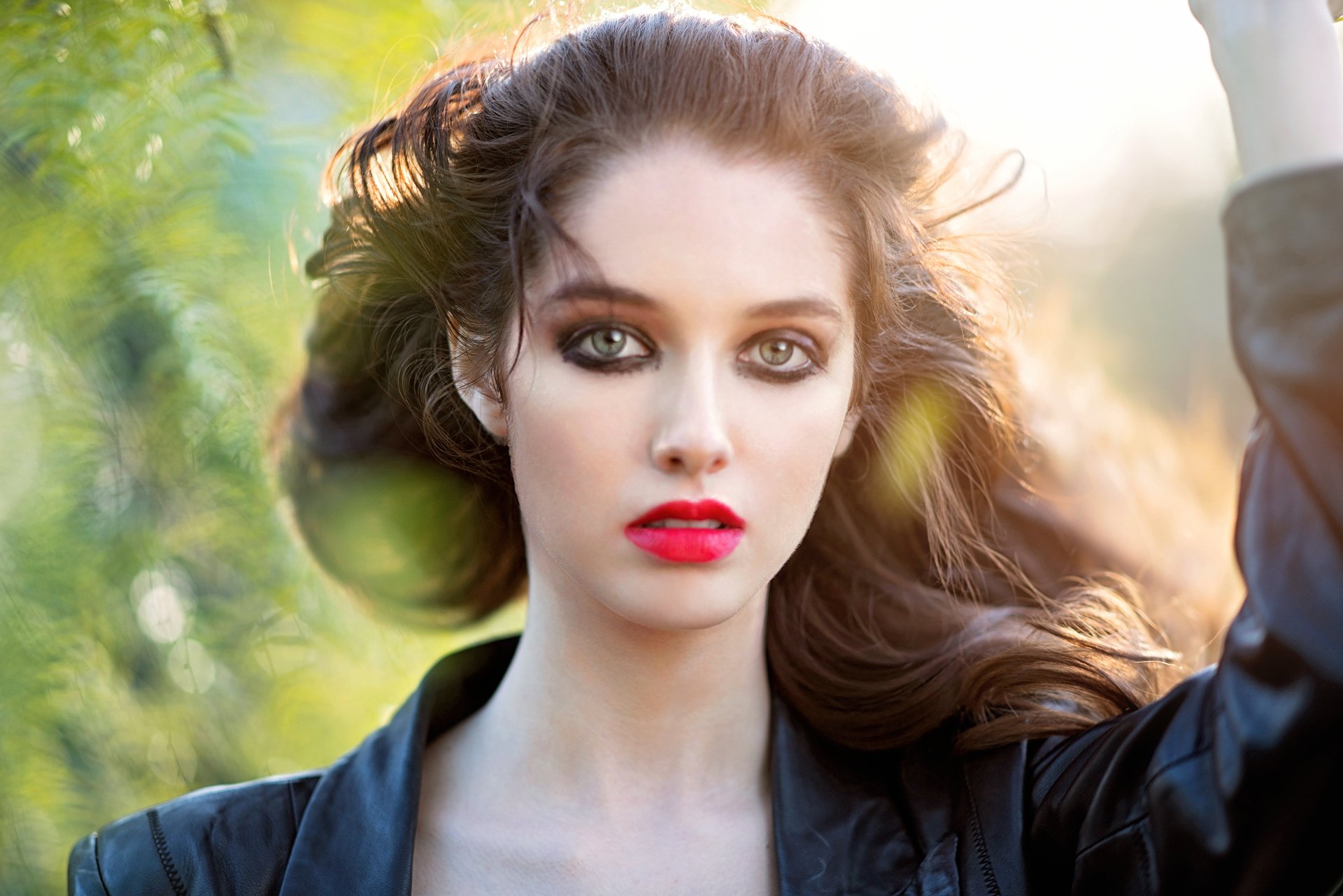 Download Hazel Eyes Lipstick Bokeh Brunette Model Woman Face 8k Ultra HD Wallpaper