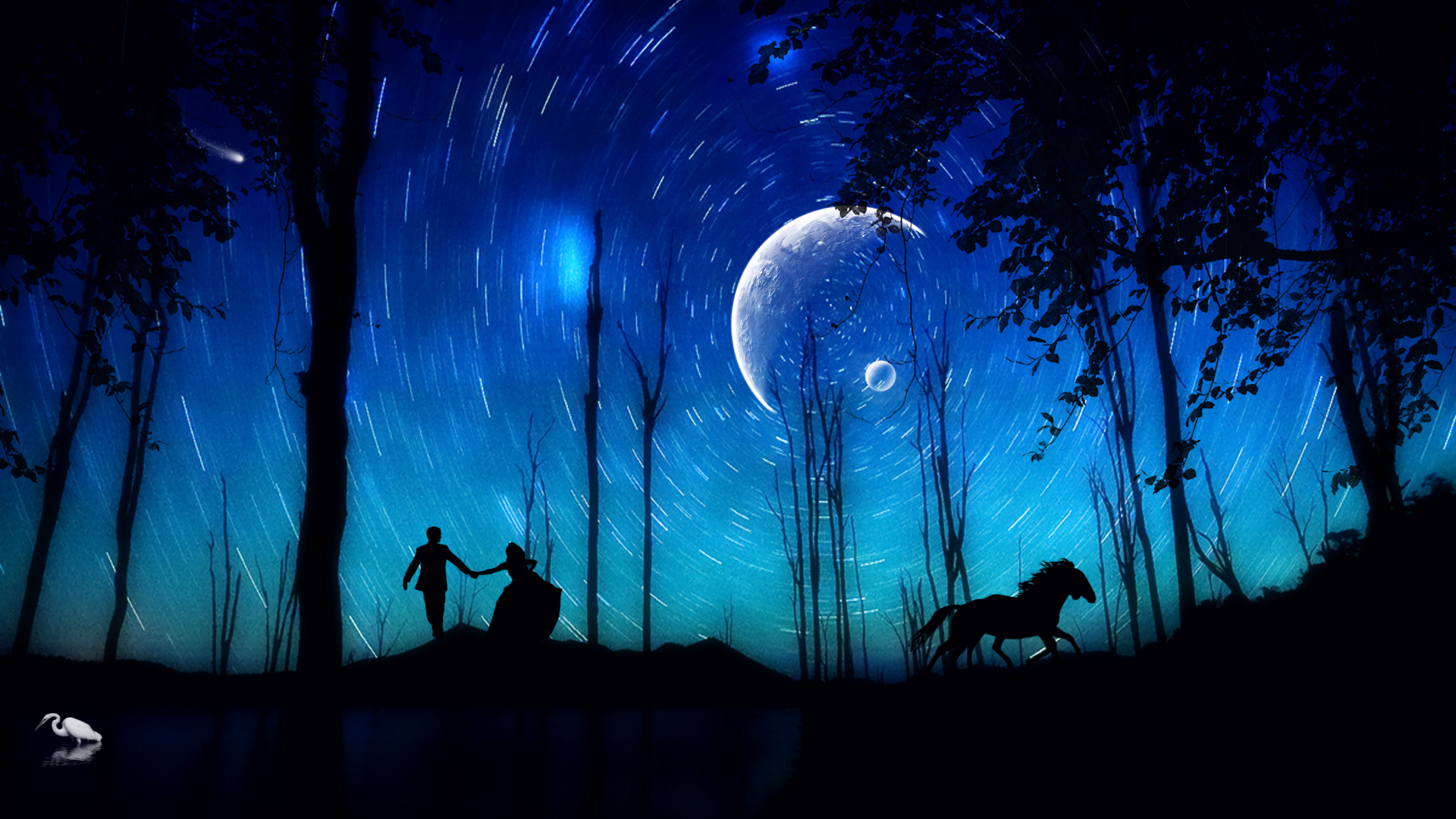 Download Horse Planet Couple Tree Landscape Blue Artistic Fantasy ...