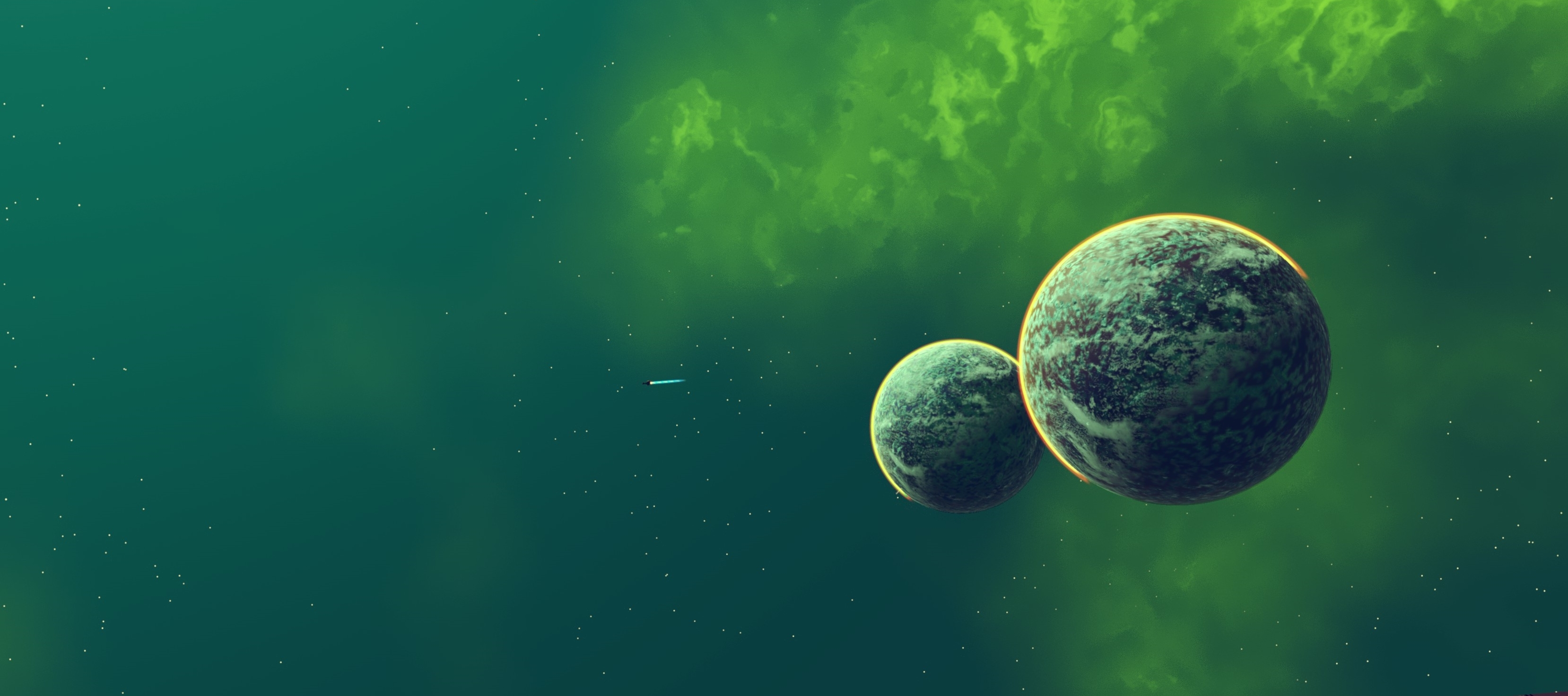 Emerald Realms: Sci-Fi HD Wallpaper of Distant Green Planets in Space
