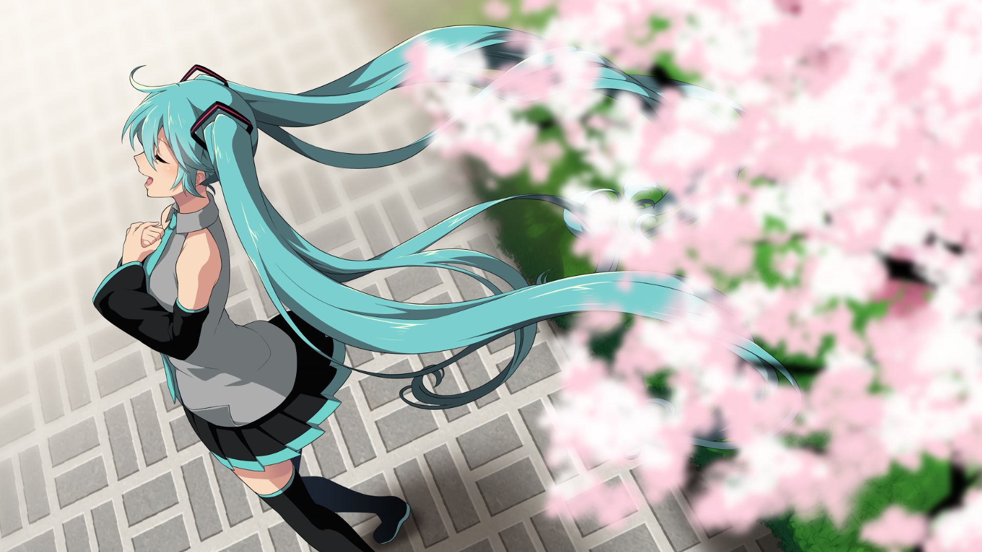 Hatsune Miku HD Anime Wallpaper – Vibrant Vocaloid Spring Scene by 松田トキ