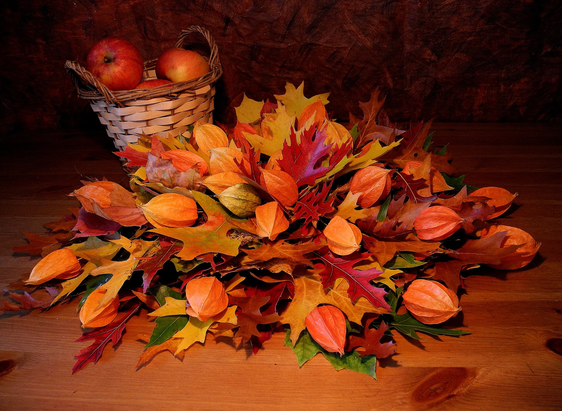 Autumn Harvest: Still Life with Apples and Leaves Basket – HD Wallpaper ...