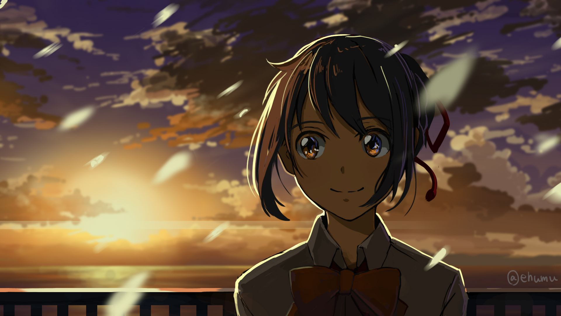 Your Name: Mitsuha Miyamizu – Stunning Anime HD Wallpaper at Sunset