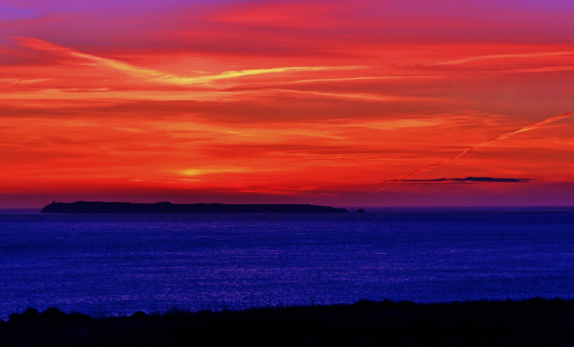 Download Orange (Color) Blue Horizon Sky Sunset Nature Ocean HD Wallpaper