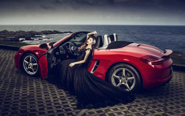 Ferrari Model HD Wallpaper with Boots and Brown Hair