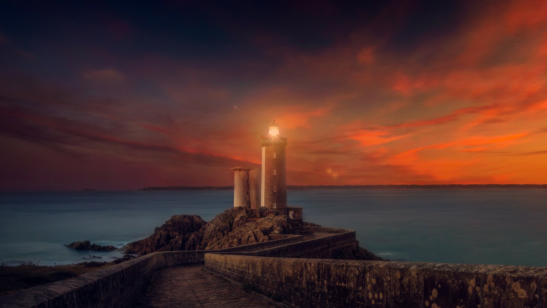 4K Ultra HD Orange Sunset Lighthouse Skyscape