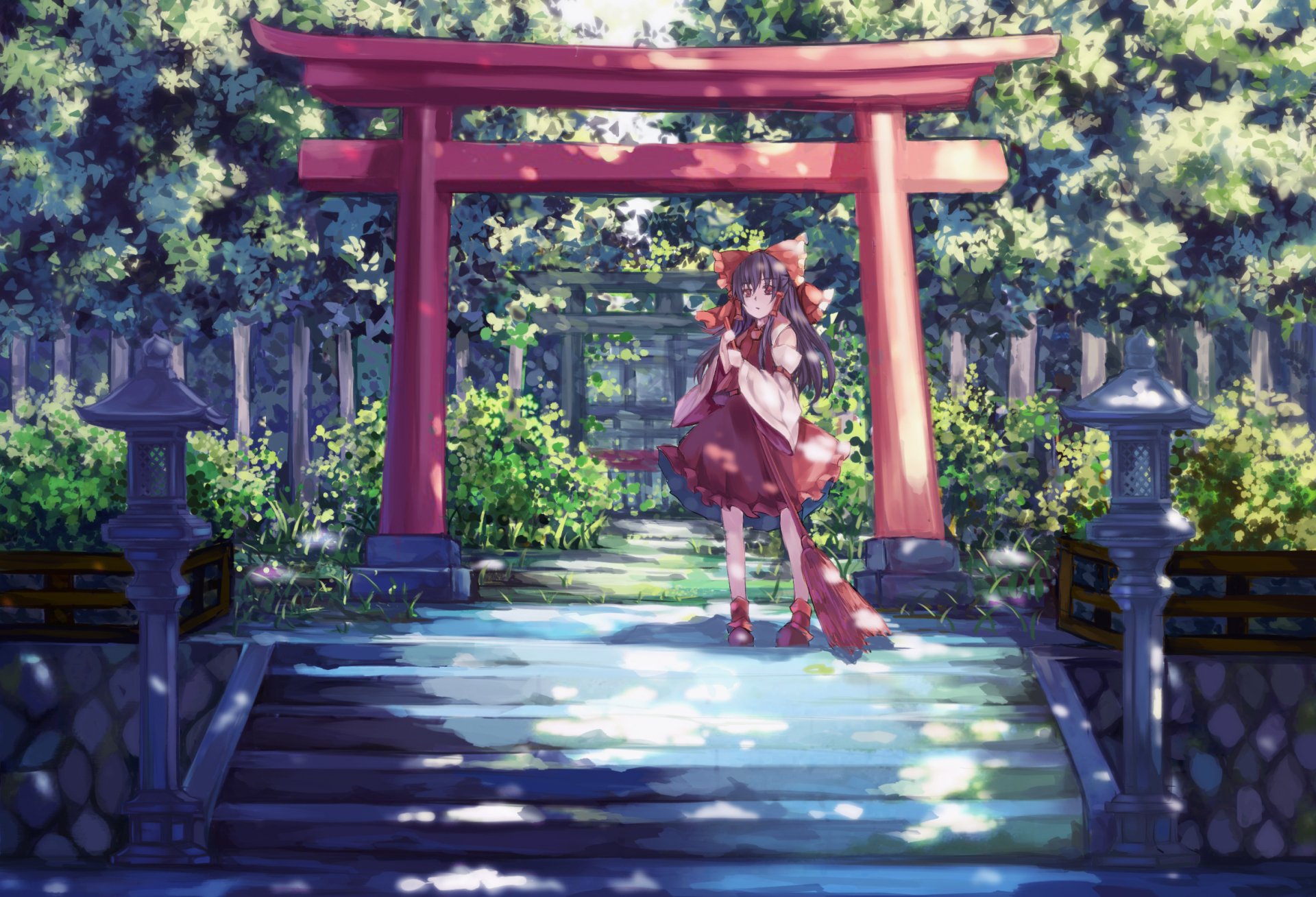 Reimu Hakurei in Serene Shrine: HD Touhou Anime Wallpaper