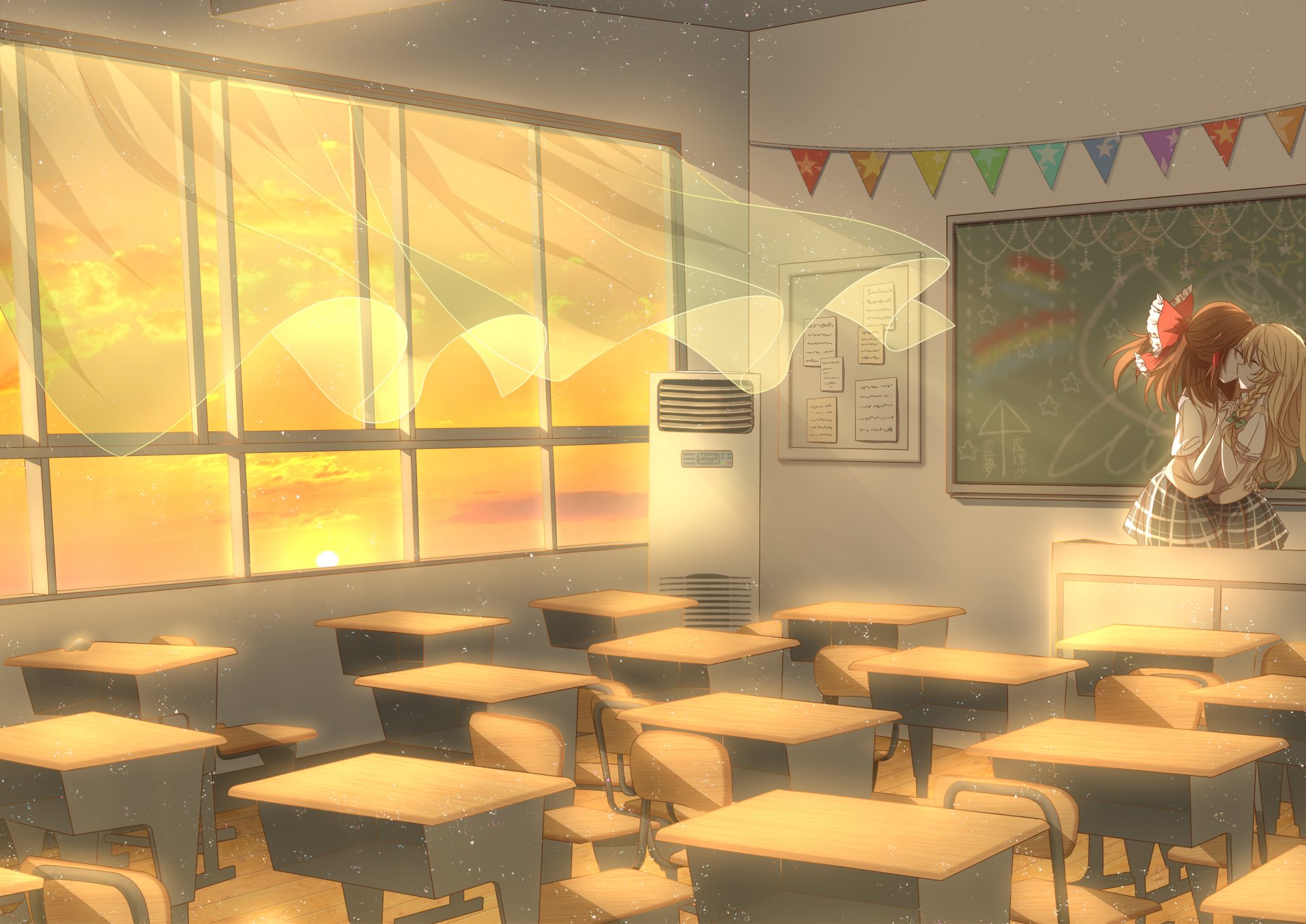 Radiant Touhou Sunset Classroom HD Wallpaper | 3507x2480 | Wallpaper Abyss