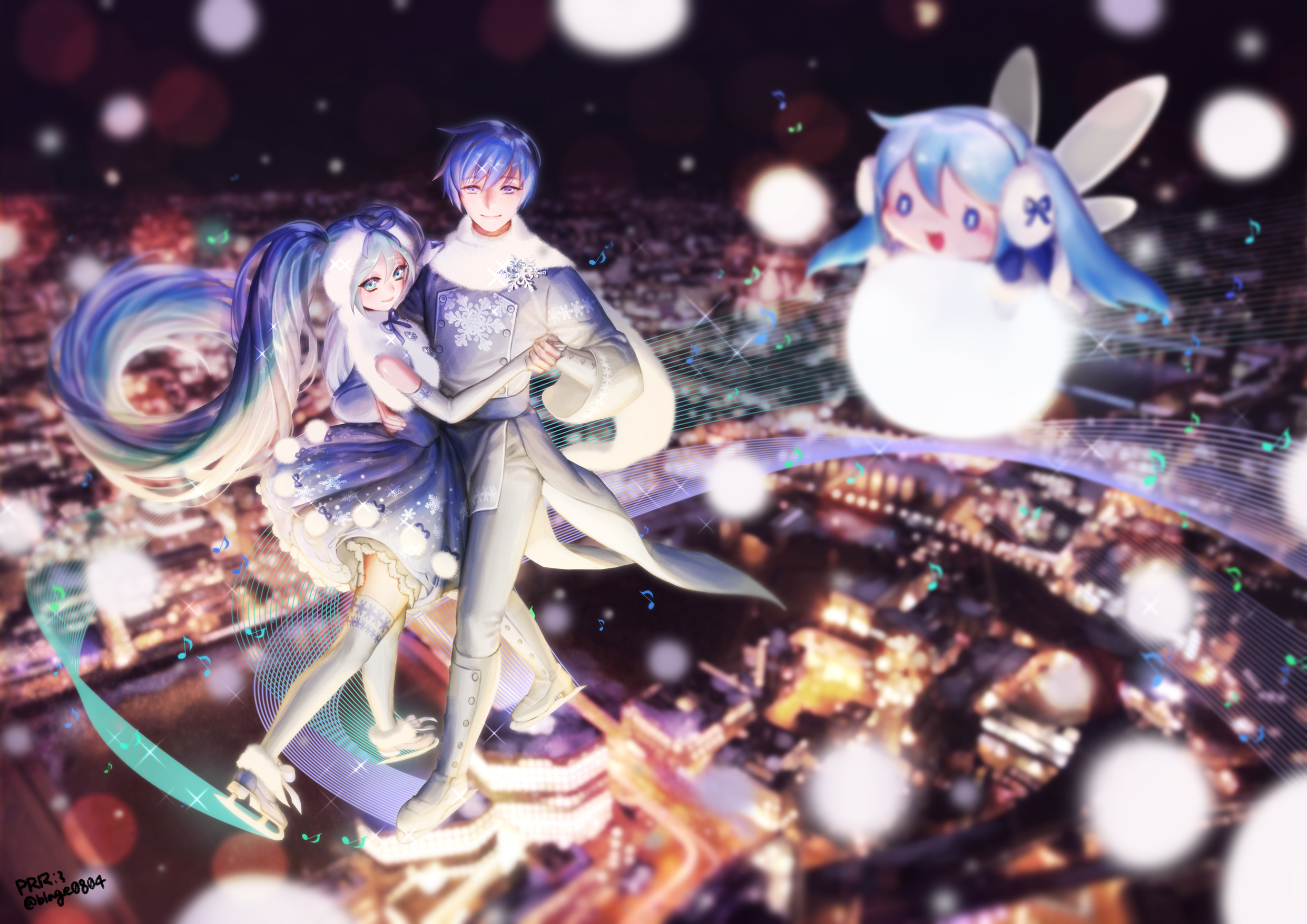 Vocaloid Dreams: Kaito & Hatsune Miku's Magical Anime Night HD Wallpaper