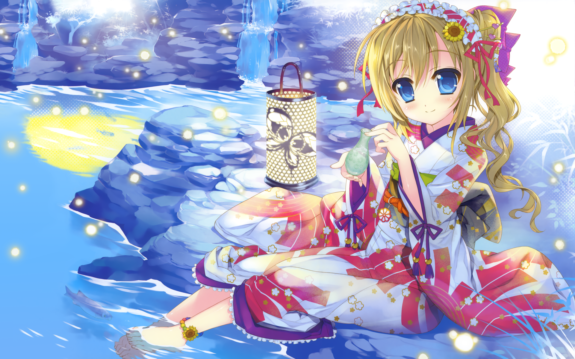 5K Ultra HD Original Anime — Snow Kimono Maiden with Lantern ...