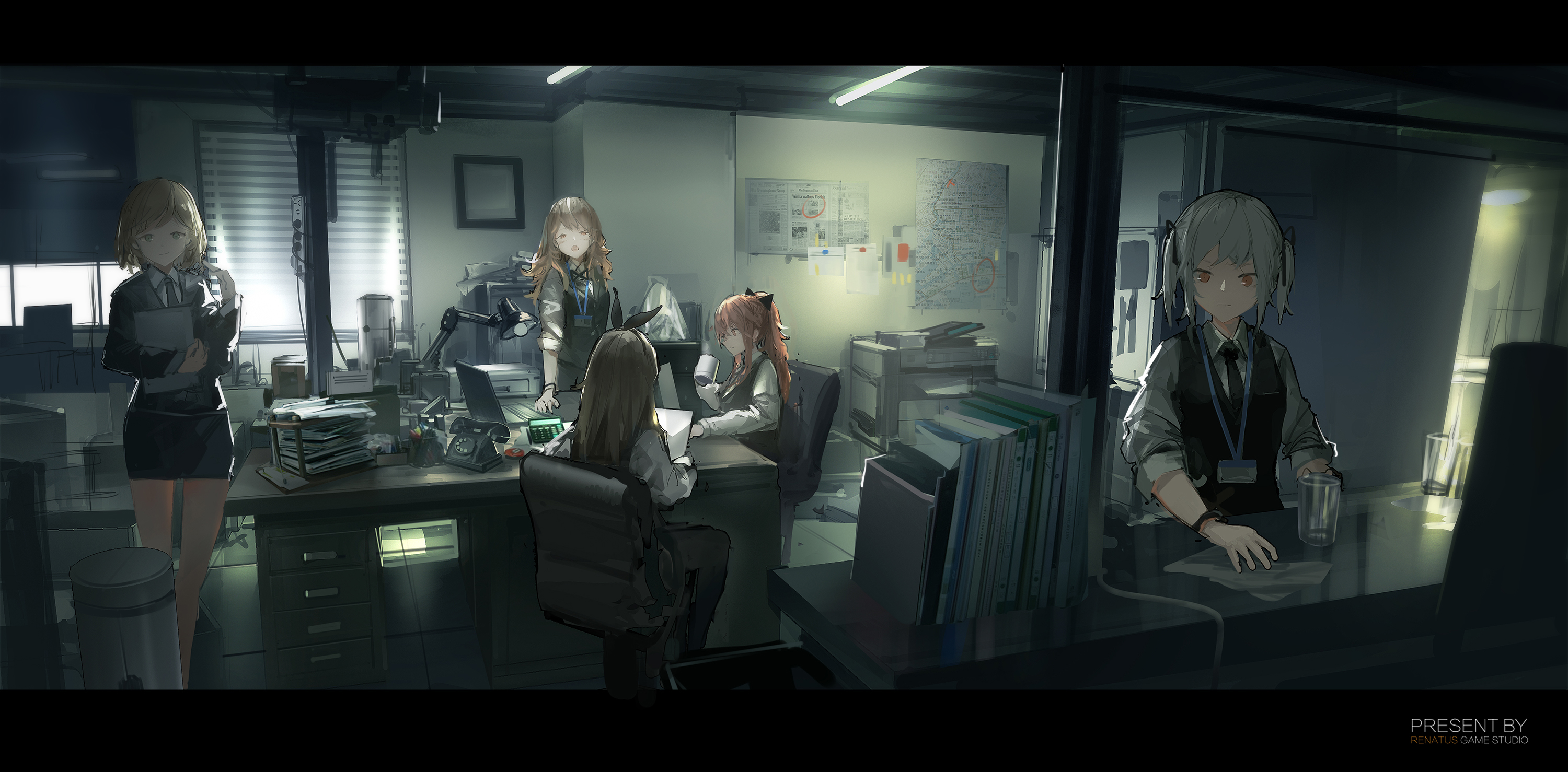 Original Anime HD Wallpaper: Office Shadows in Action by renatus.z
