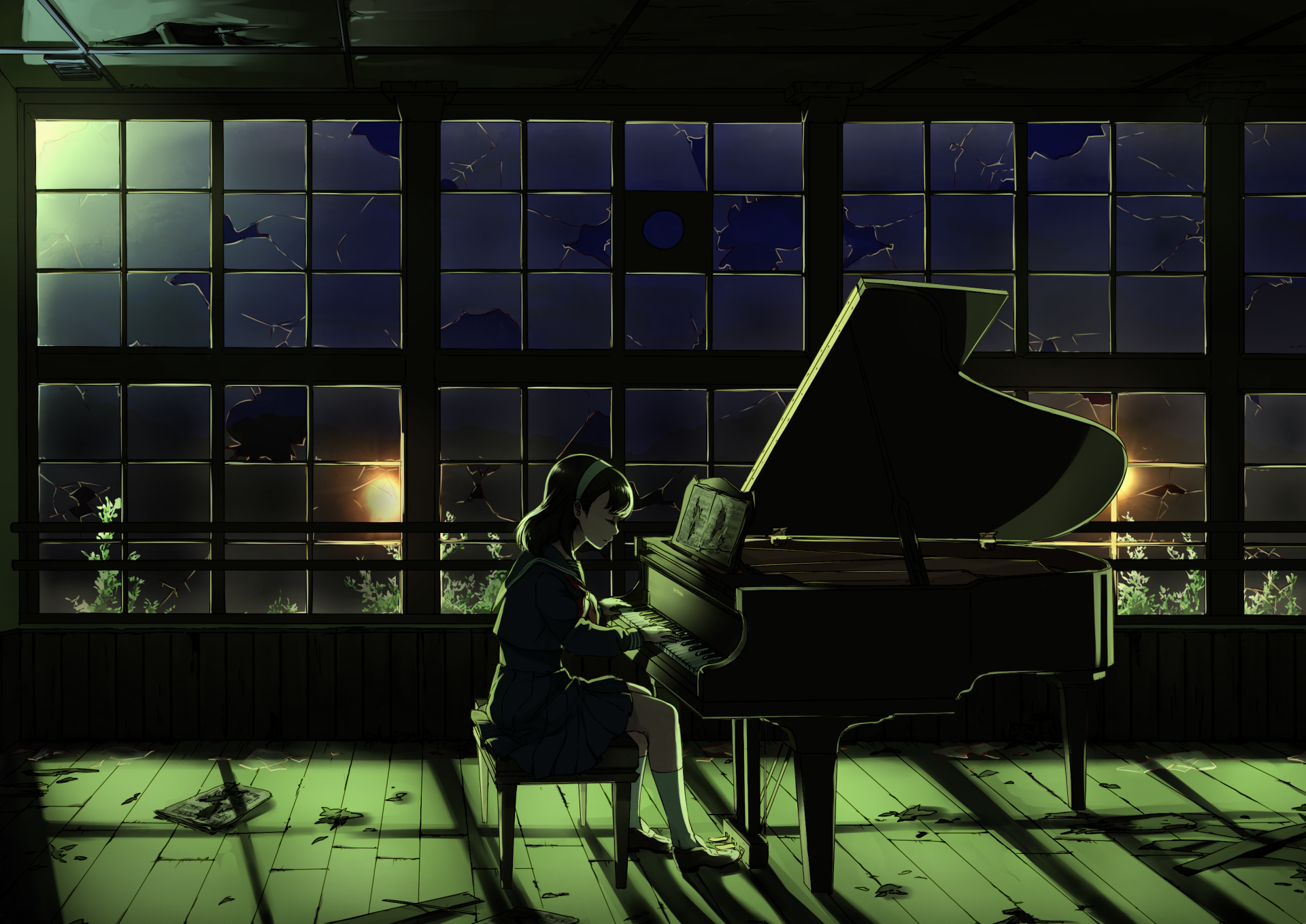 Serenade Dusk: Anime Piano HD Wallpaper | 3035x2149 | Wallpaper Abyss