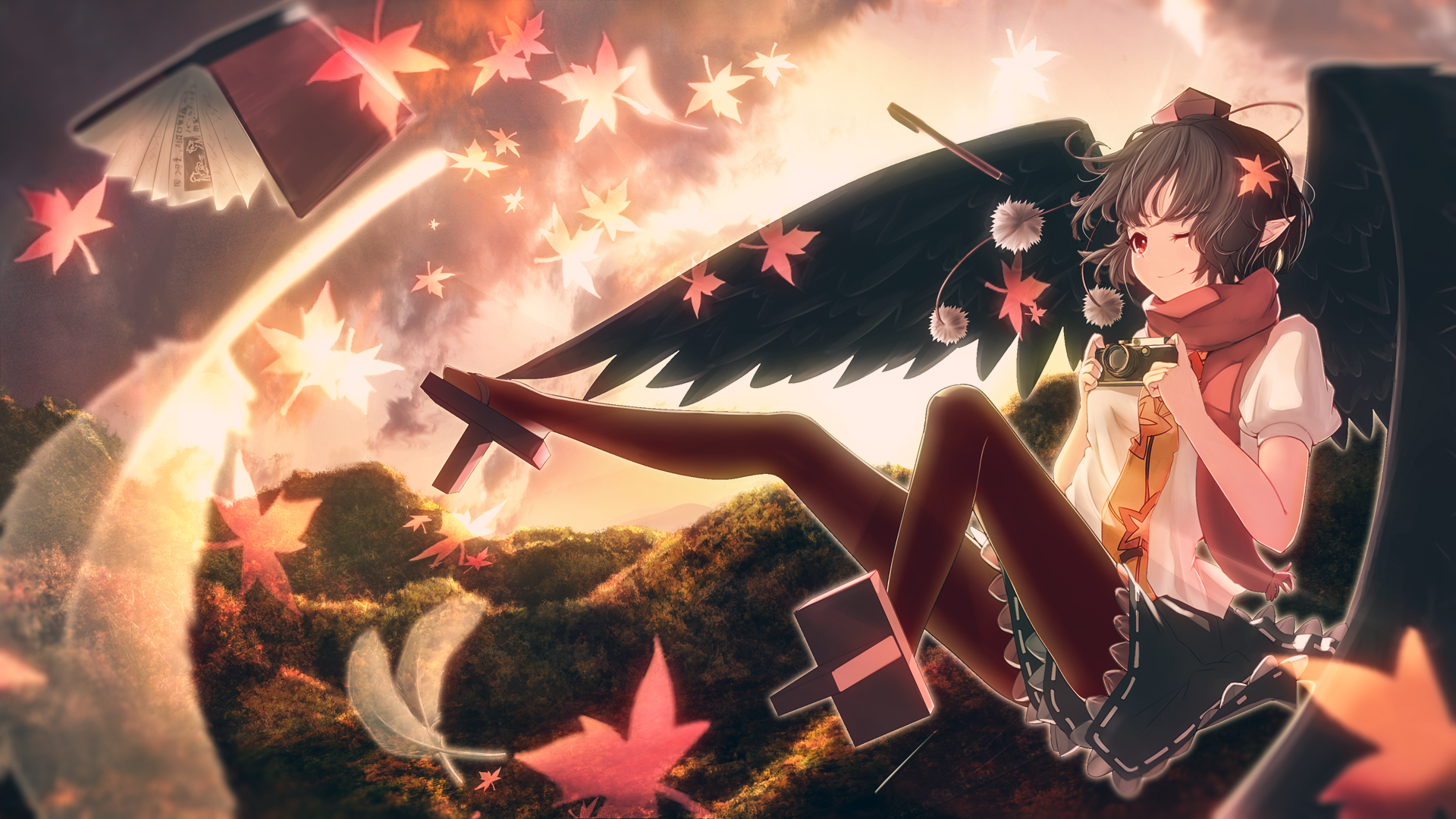 Crimson Leaves & Tengu Flight — Touhou HD Wallpaper | 1920x1080 ...