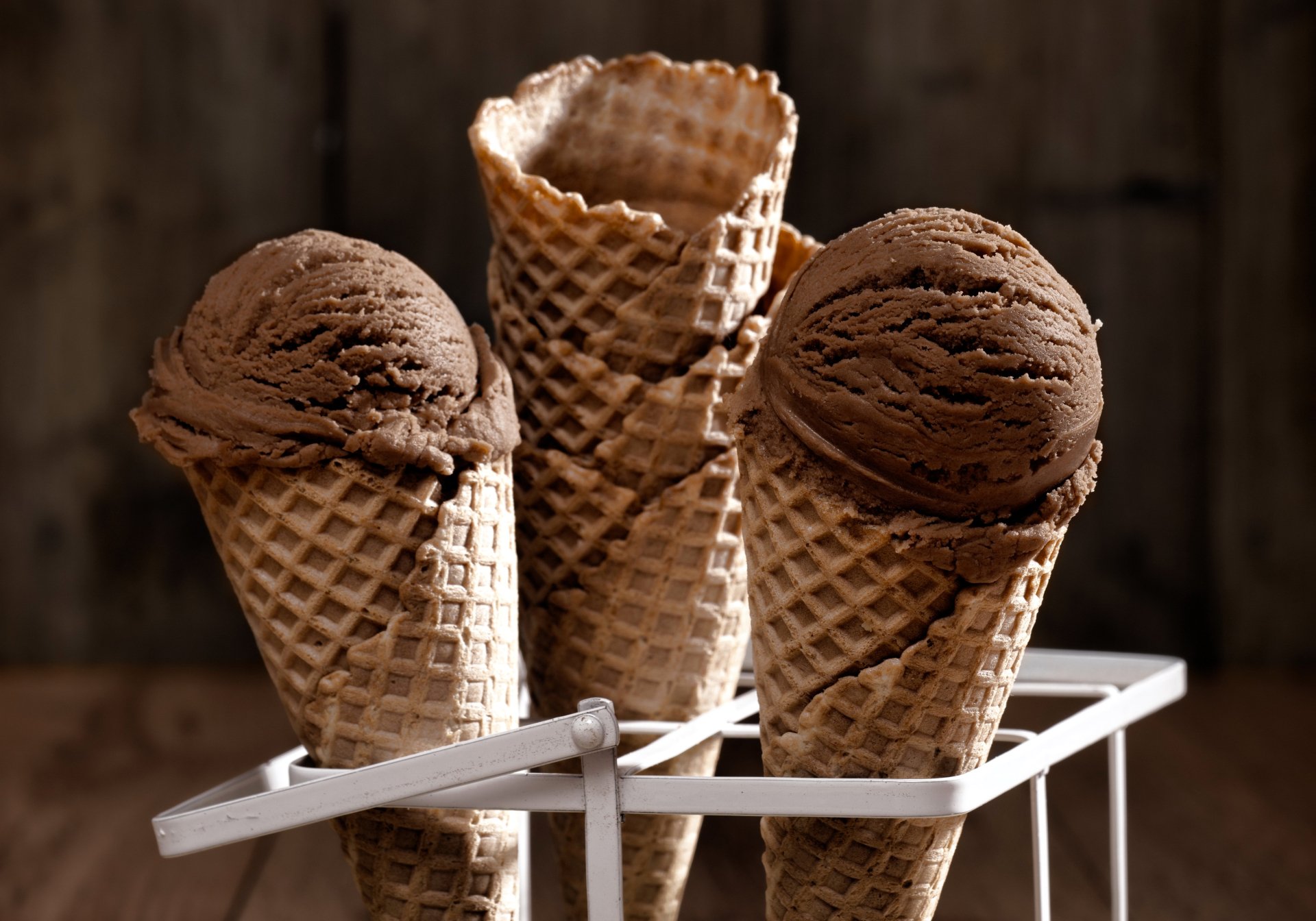 4K Ultra HD Decadent Chocolate Ice Cream in Crispy Waffle Cones