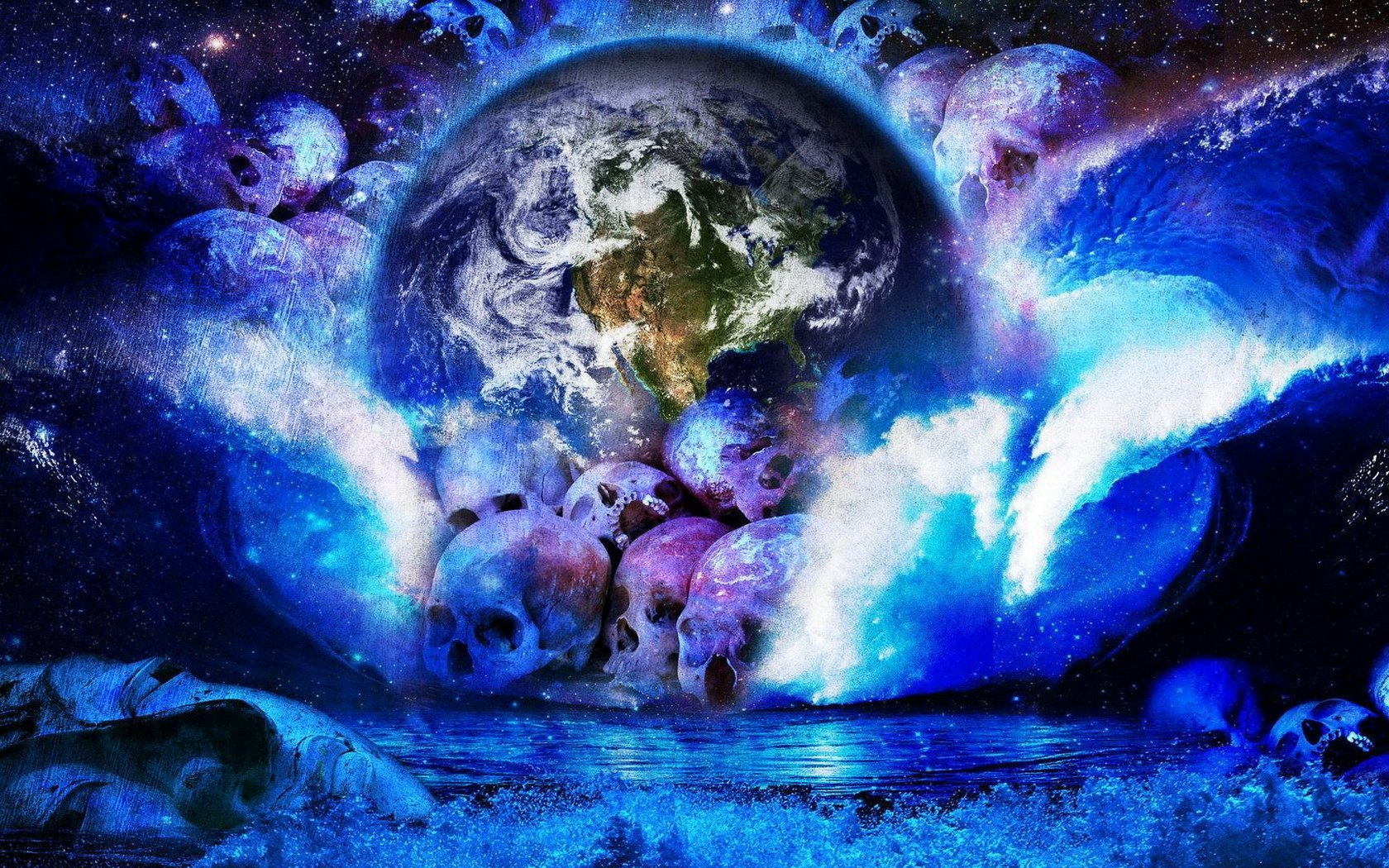 Earth’s Dark Embrace: Cosmic Skulls HD Wallpaper by Øistein Alexander Ruud