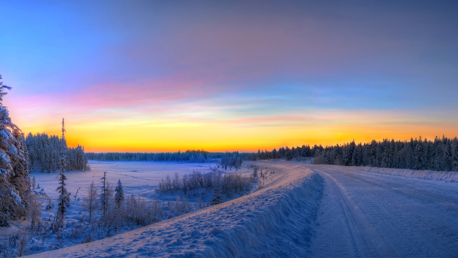 Winter Sunset Road — Stunning Snowy Nature HD Wallpaper