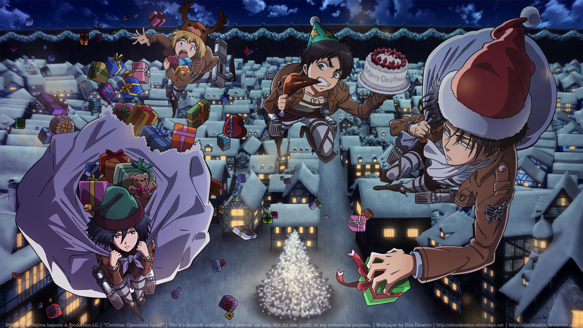 Download Christmas Armin Arlert Eren Yeager Levi Ackerman Mikasa ...