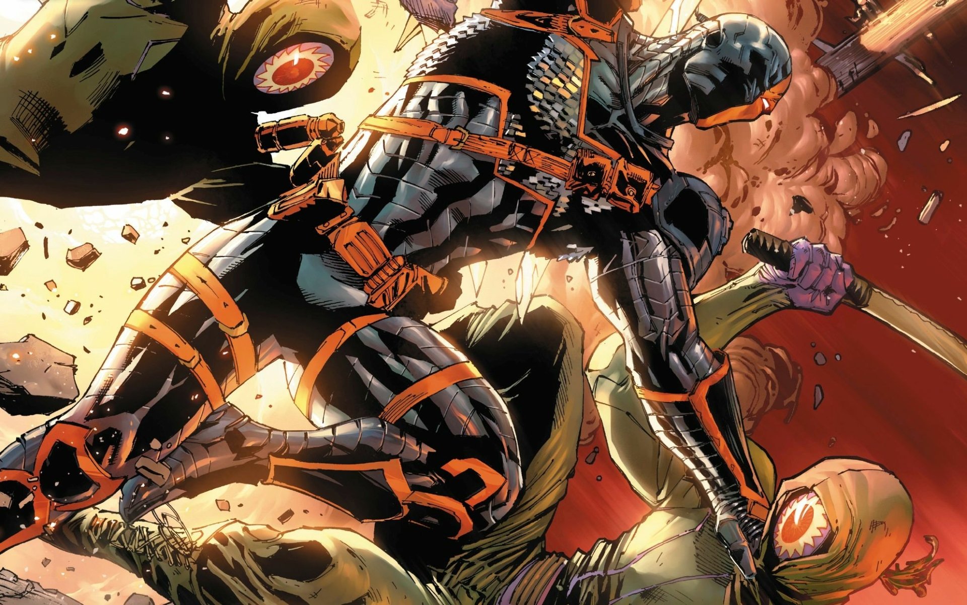 Deathstroke HD Wallpaper: Epic Comic Action Scene in Vivid Detail