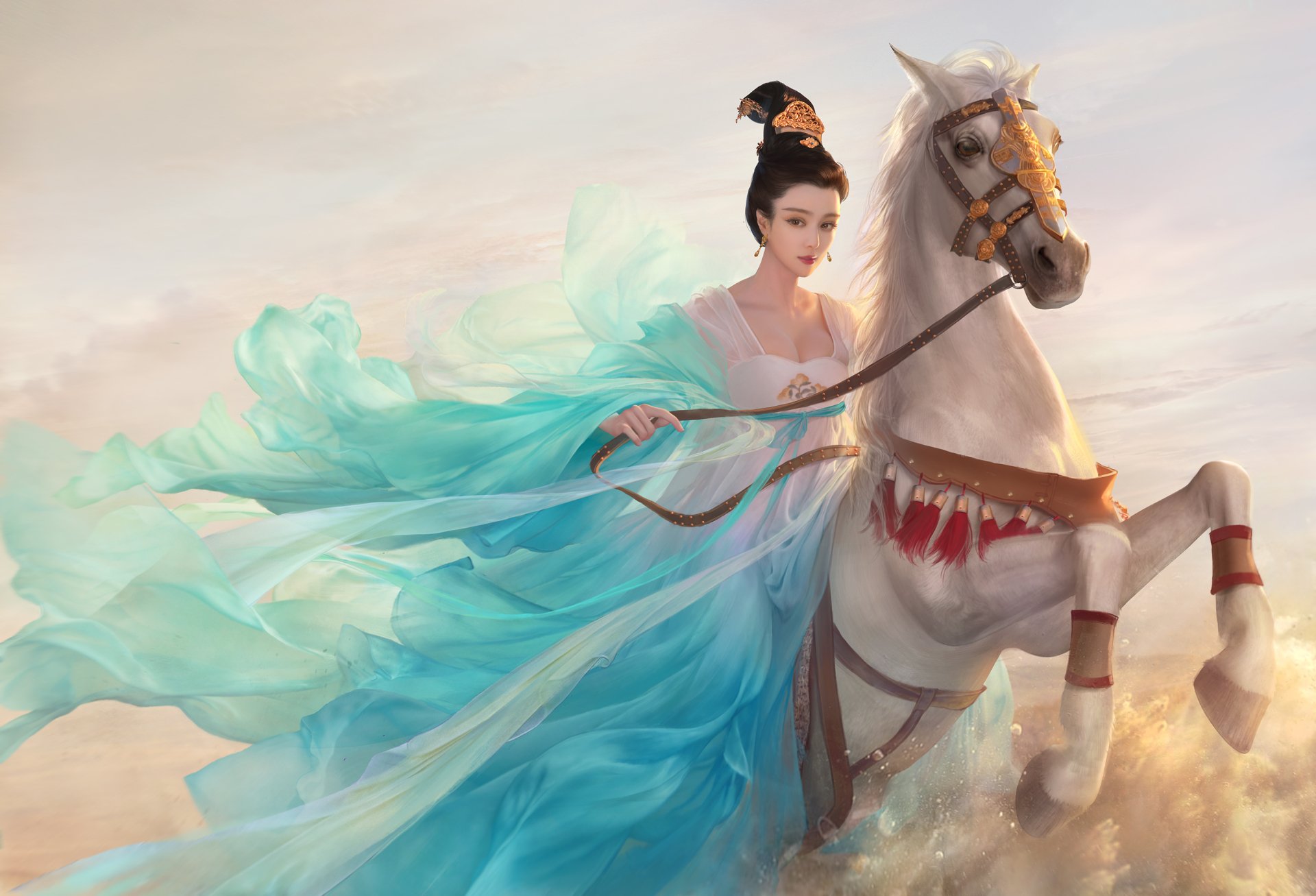 Fantasy Asian Woman on Horse - HD Wallpaper