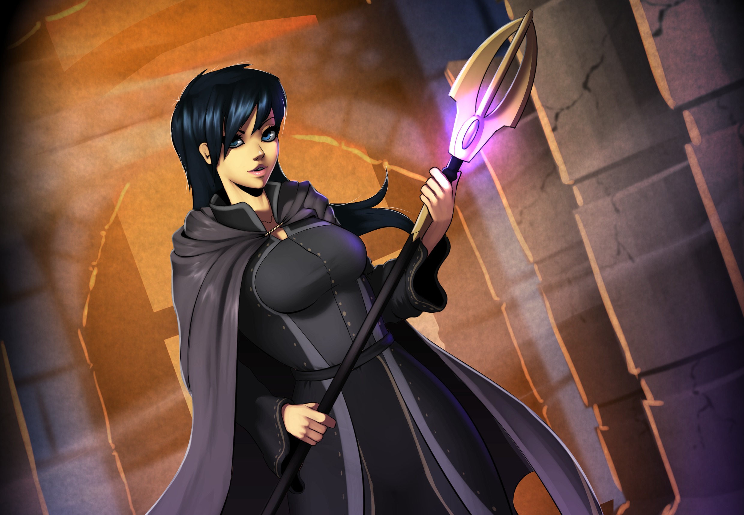 Download Blue Eyes Black Hair Staff Fantasy Witch HD Wallpaper by deilan12