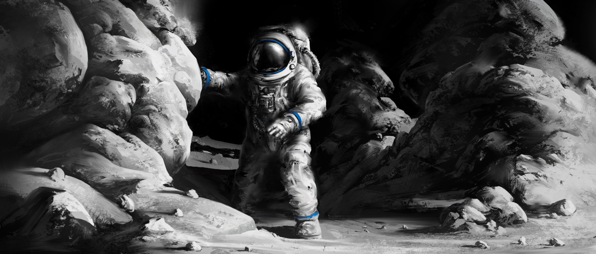 HD Sci-Fi Astronaut in Futuristic Space Suit Exploring Alien Terrain by ...
