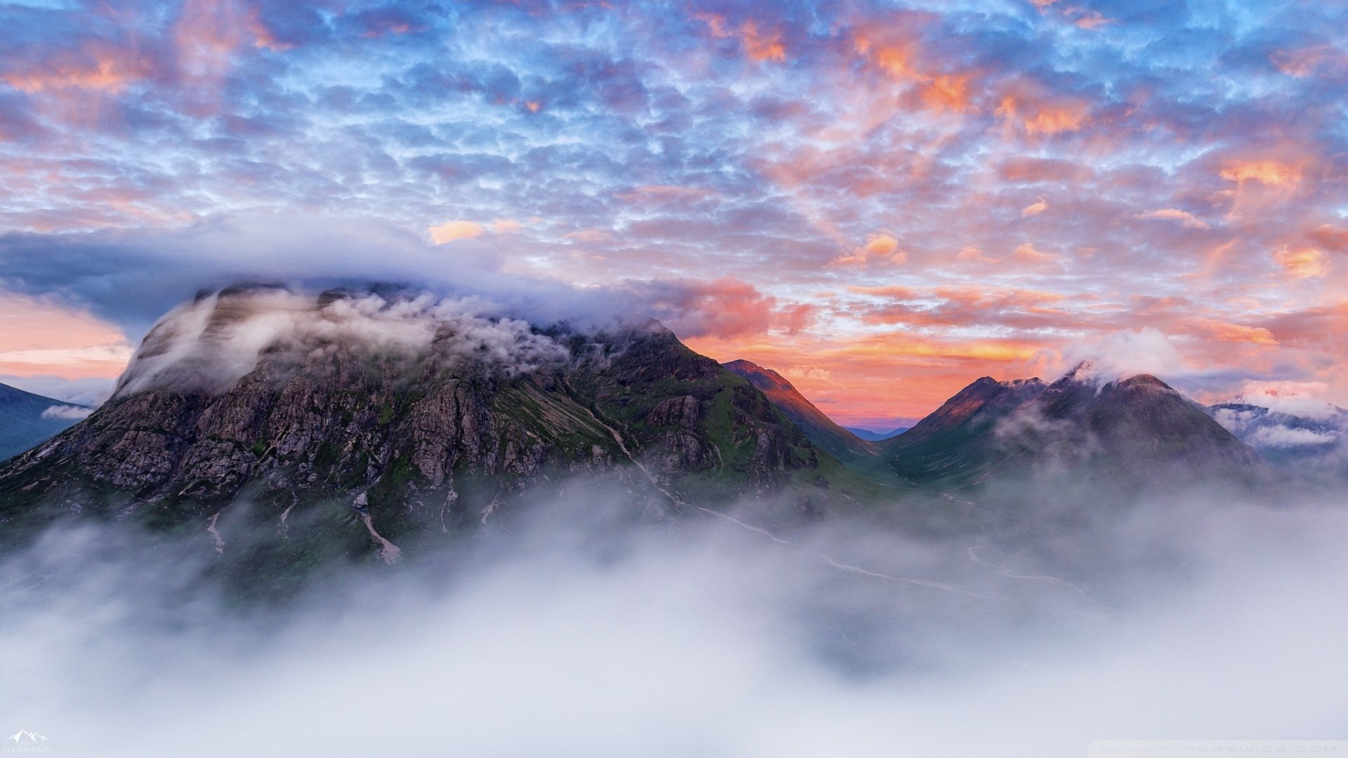 Mountain Sunset in the Clouds - HD Wallpaper