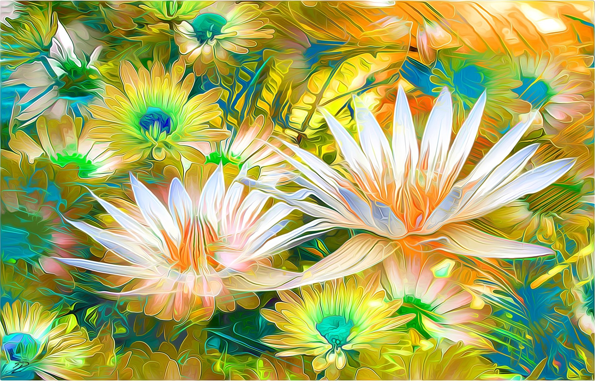 Download Colorful Daisy Water Lily Flower Artistic Painting HD Wallpaper