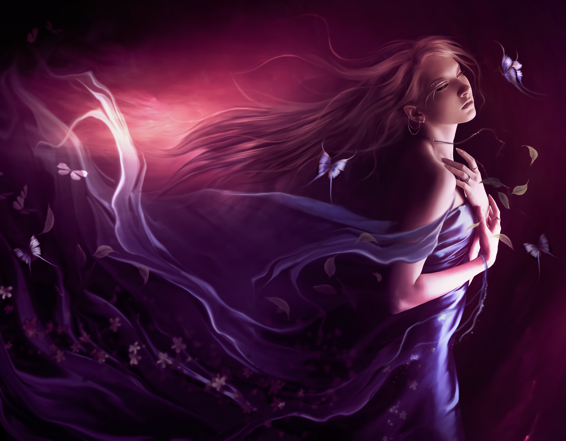 Enchanted Purple Elf with Butterflies – Fantasy HD Wallpaper by Elena ...