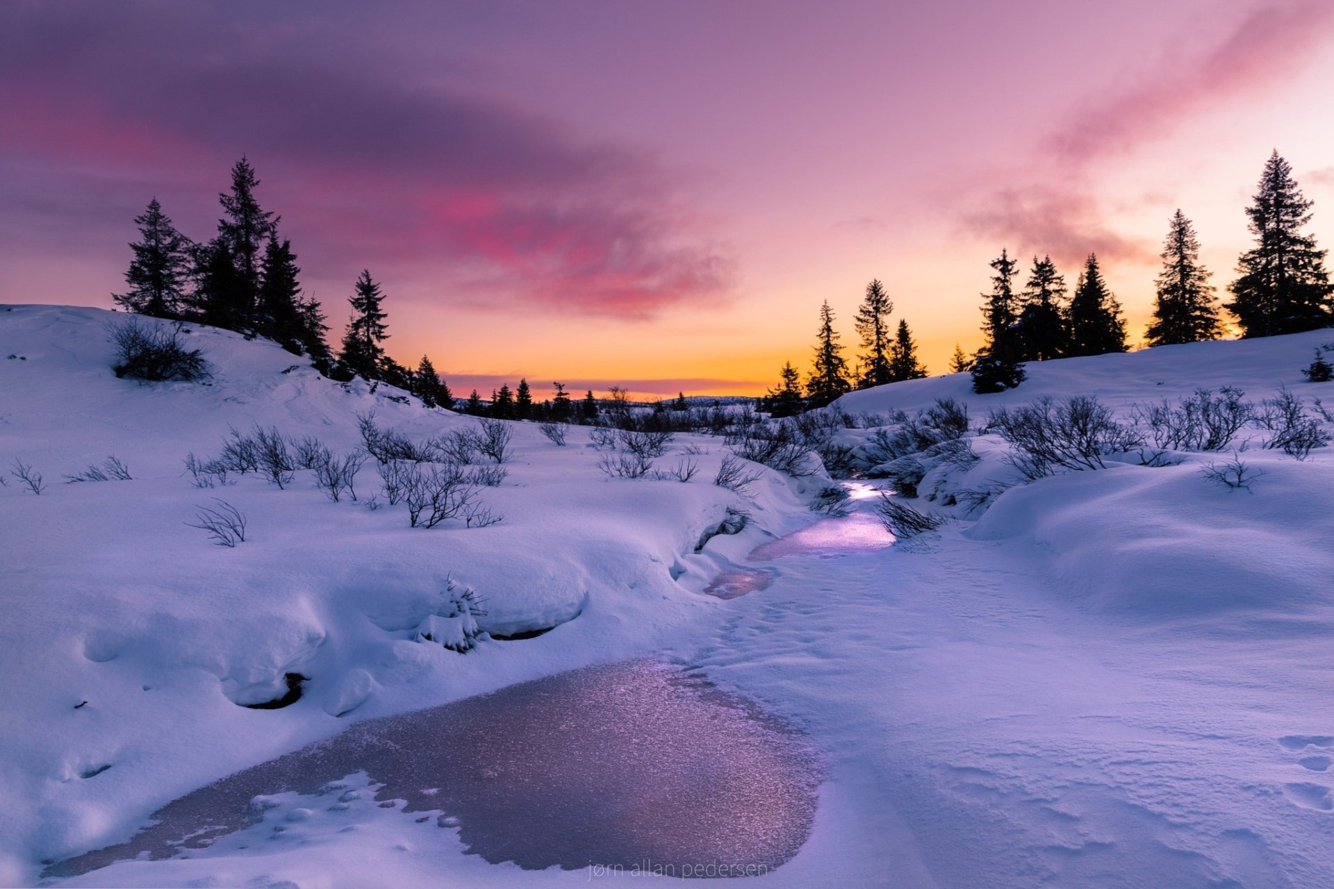 Snow Sunset Landscape Wallpaper