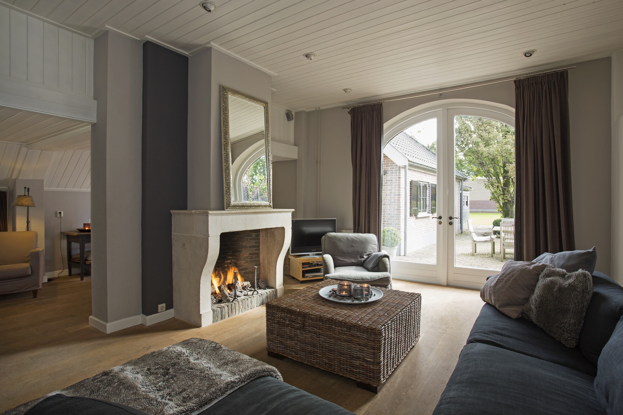 Download Furniture Living Room Fireplace Man Made Room HD Wallpaper