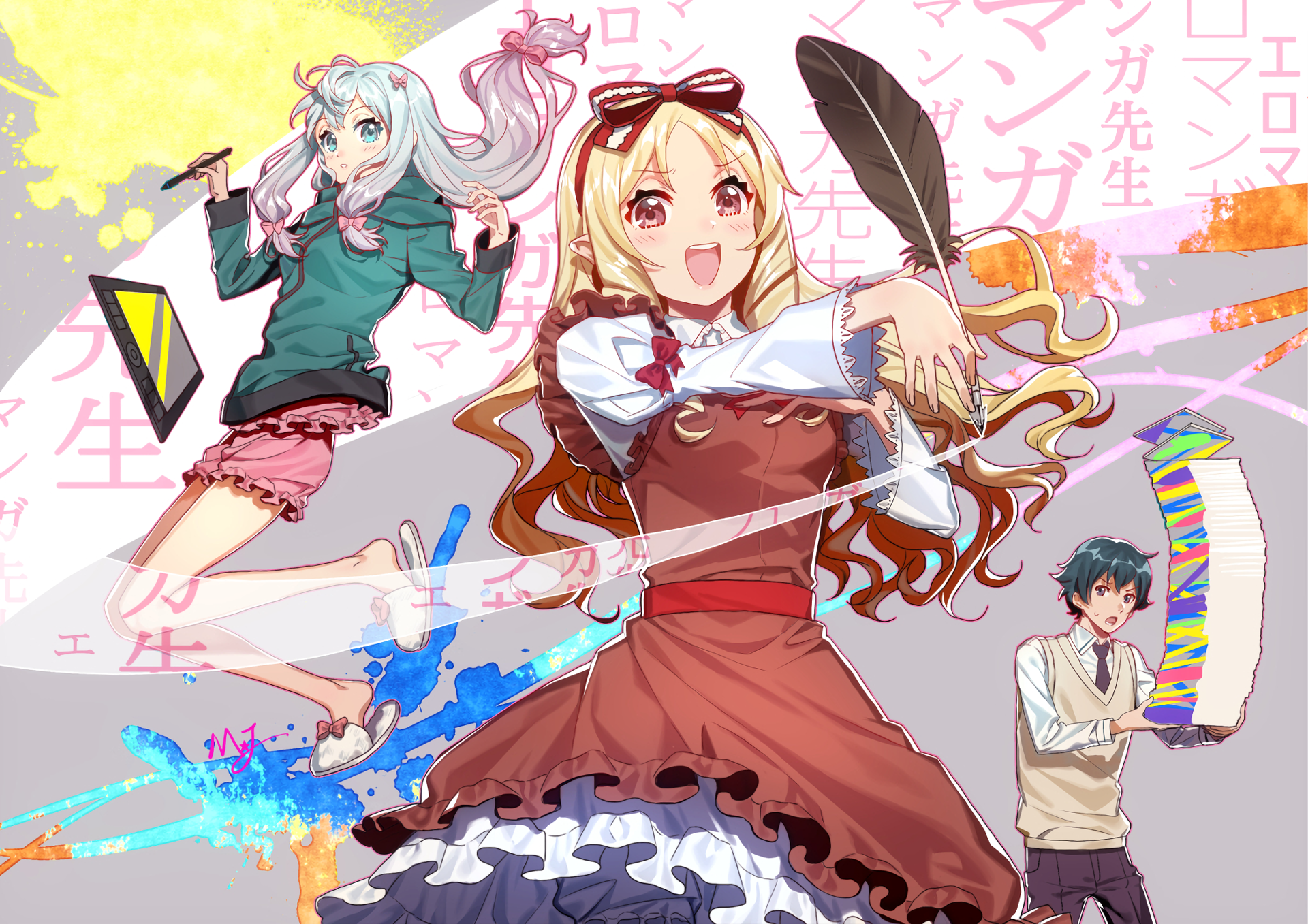 EroManga-Sensei HD Wallpaper Featuring Masamune, Sagiri & Elf Yamada