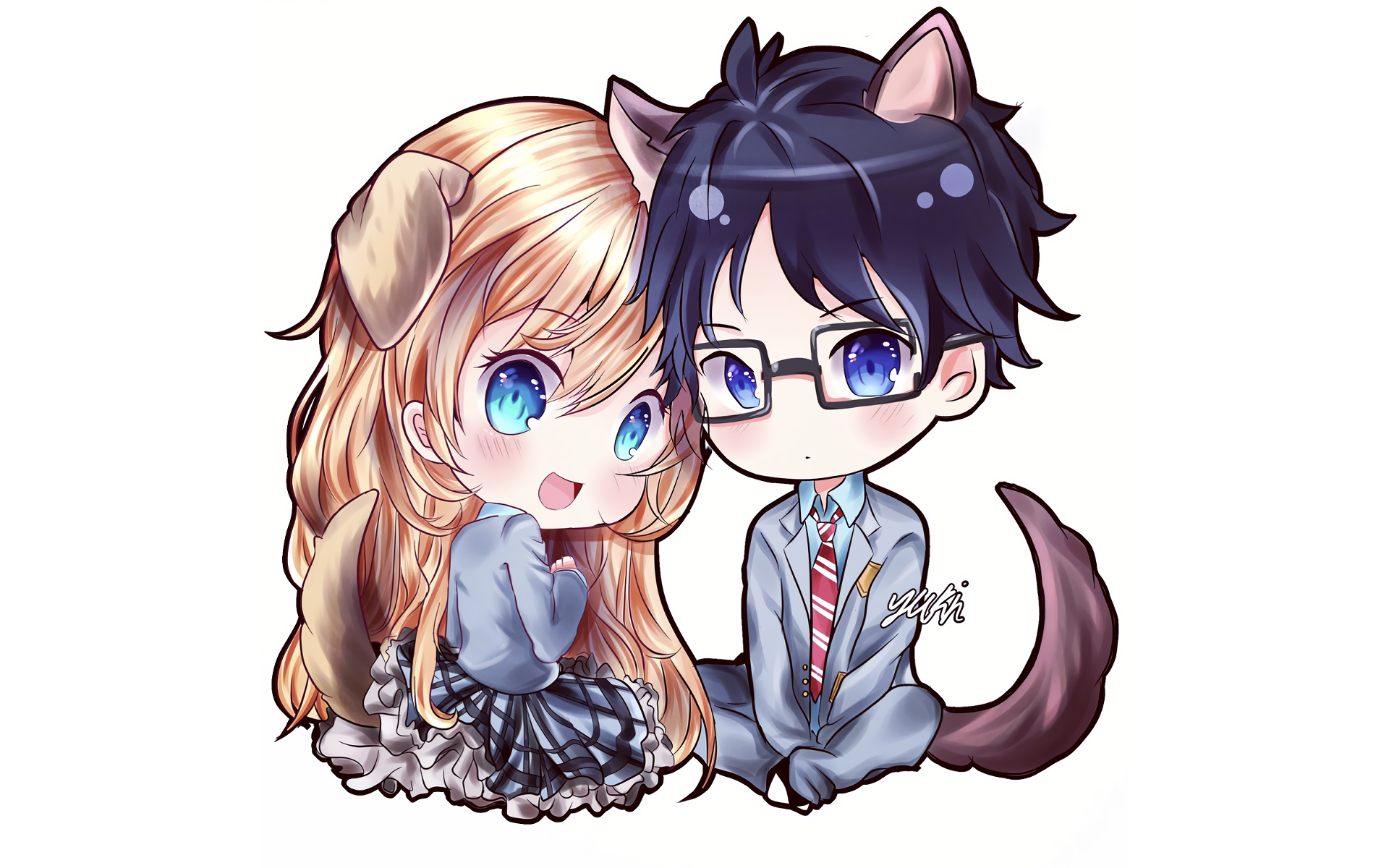 Your Lie in April: Kousei & Kaori Chibi HD Anime Wallpaper | 1920x1200 ...