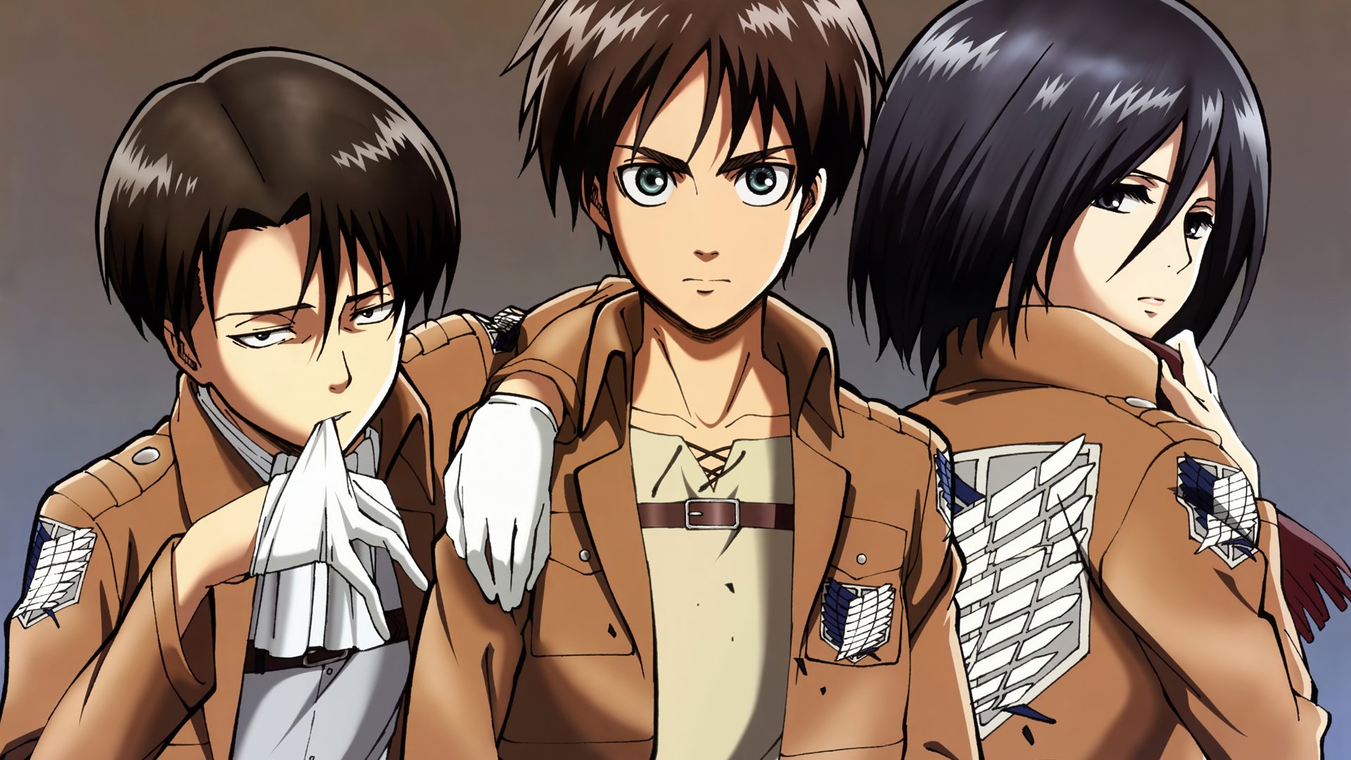 Epic Attack On Titan Wallpaper Eren Mikasa Levi United 1920x1080