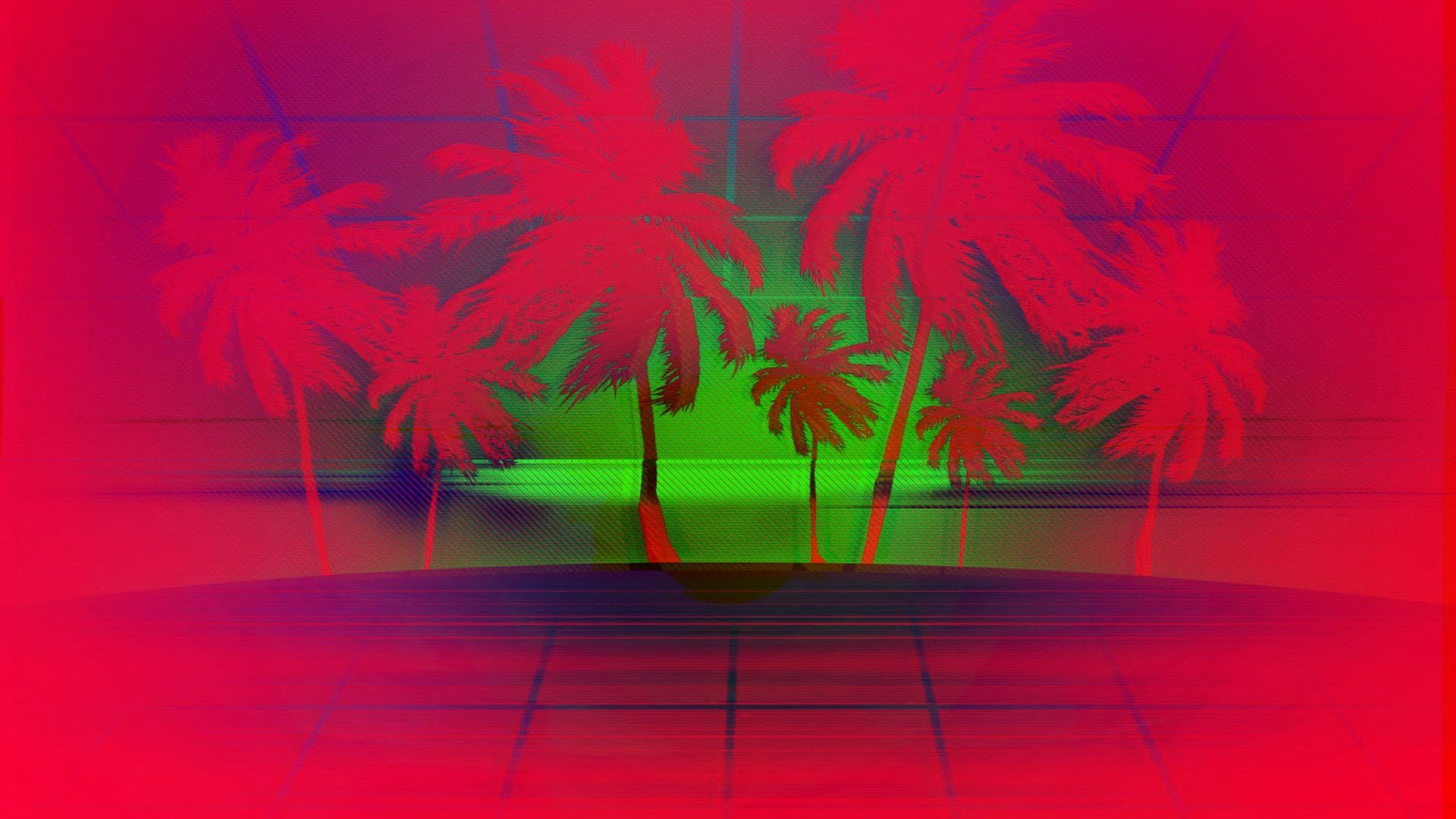 Retro Palm Vibes: Artistic HD Retrowave Wallpaper