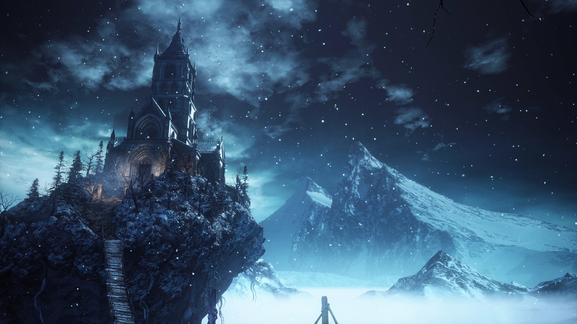 Dark Souls III Snowy Night Castle - 4K Ultra HD Wallpaper