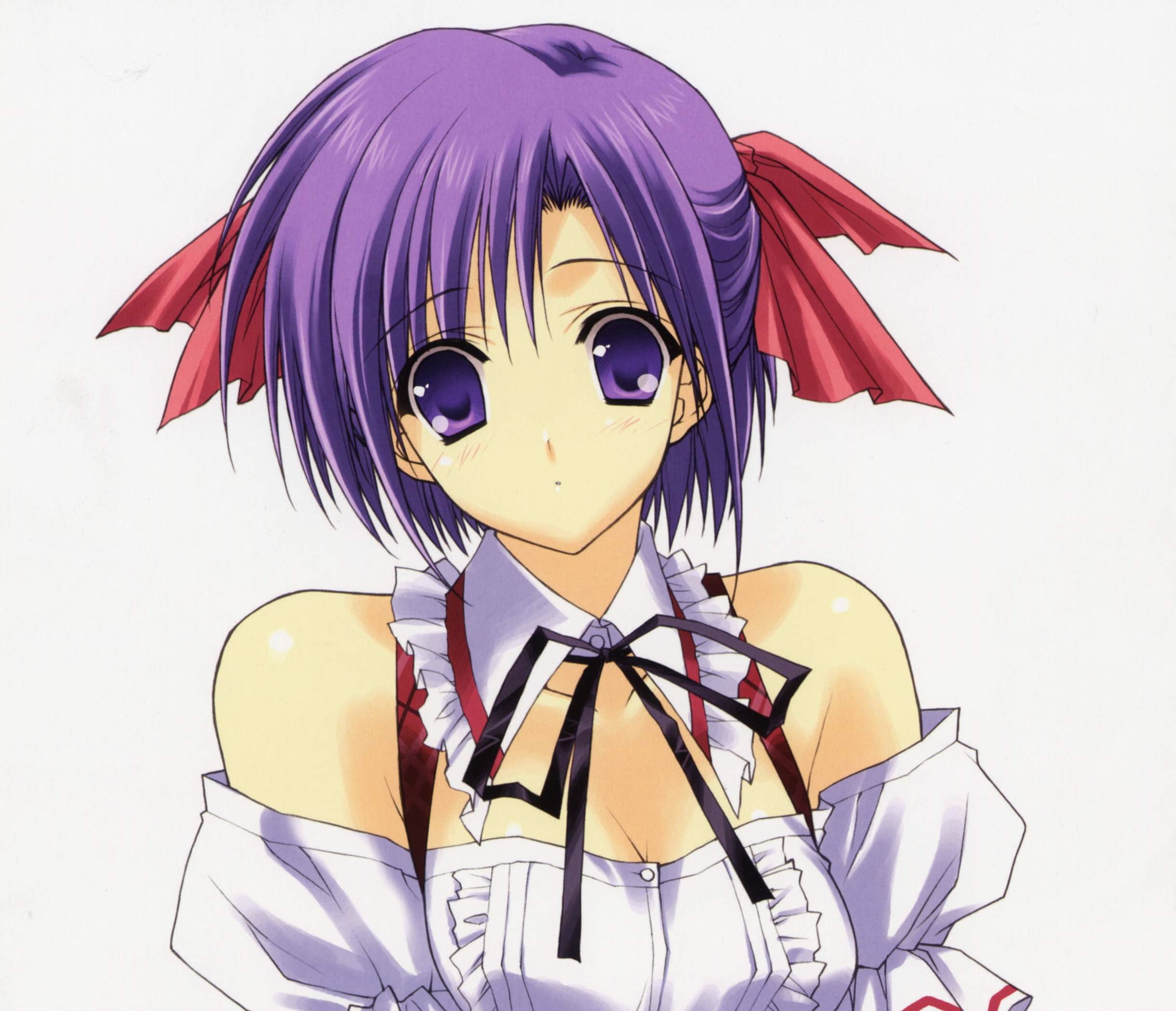 Download Short Hair Ribbon Purple Hair Purple Eyes Blush Anime Original ...