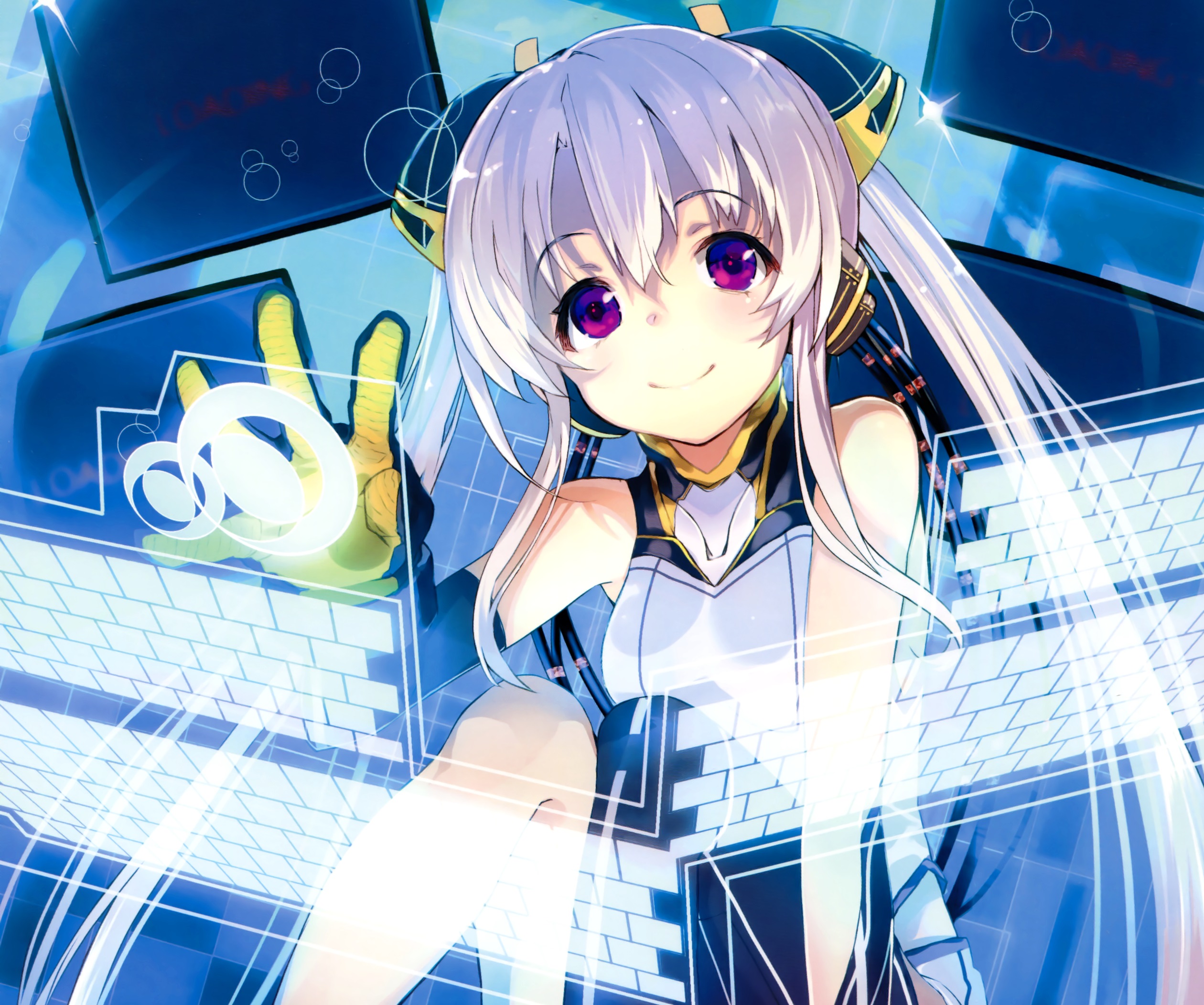 Download Computer Twintails Long Hair Purple Eyes Glove Smile Anime ...
