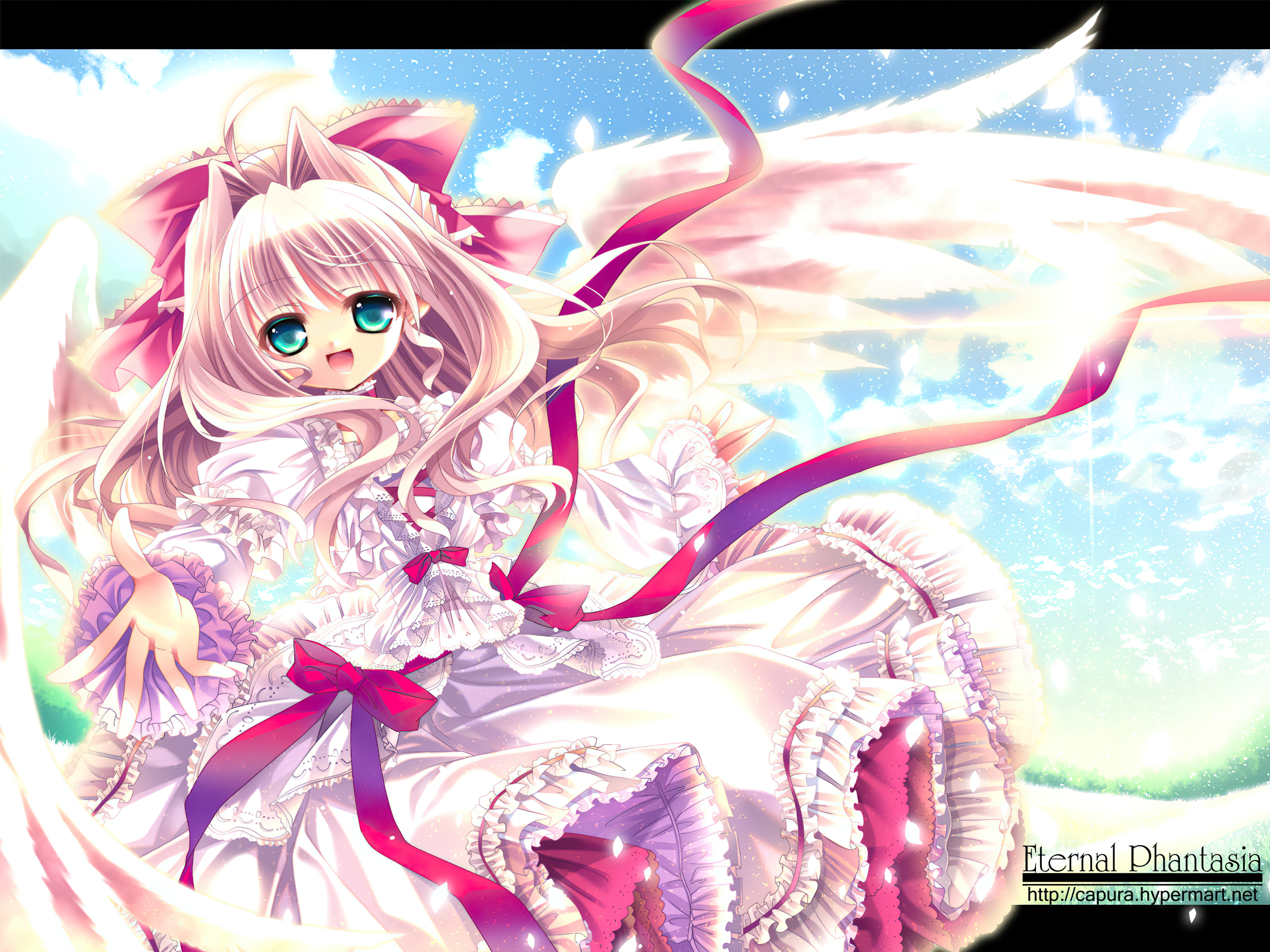 Download Wings Bow (Clothing) Blue Eyes Smile Long Hair Anime Angel ...