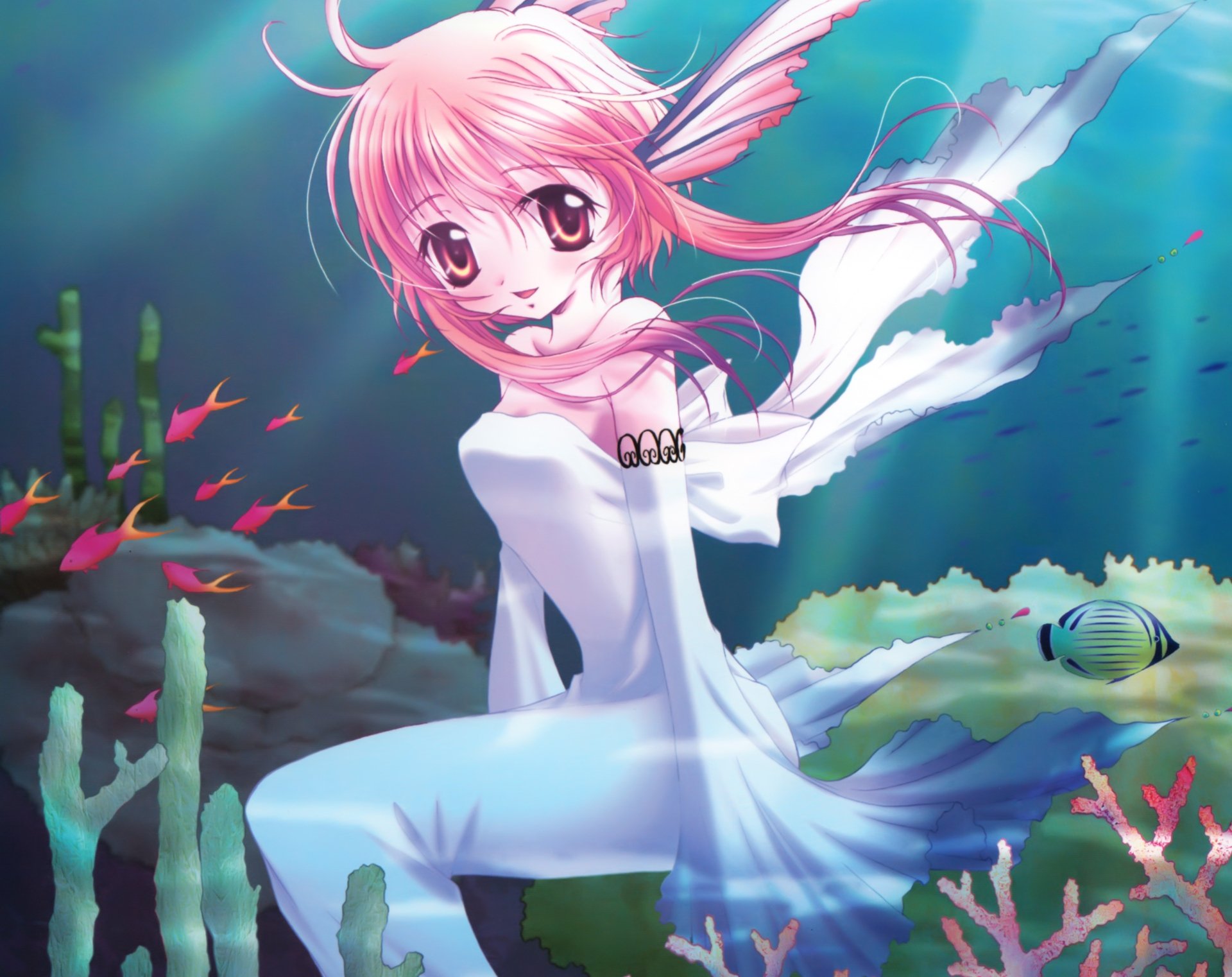Coral Gleam: Blush-Haired Mermaid with Pink Eyes in 4K Anime Wonder by ...